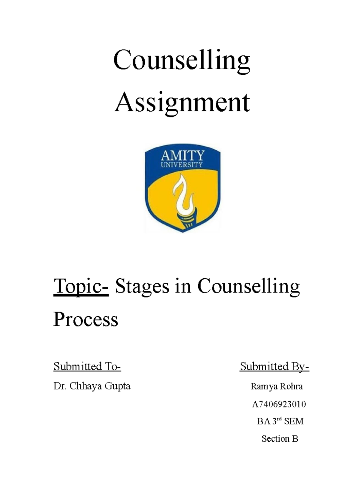 BA 3rd SEM Counseling Assignment: Stages in the Counseling Process ...