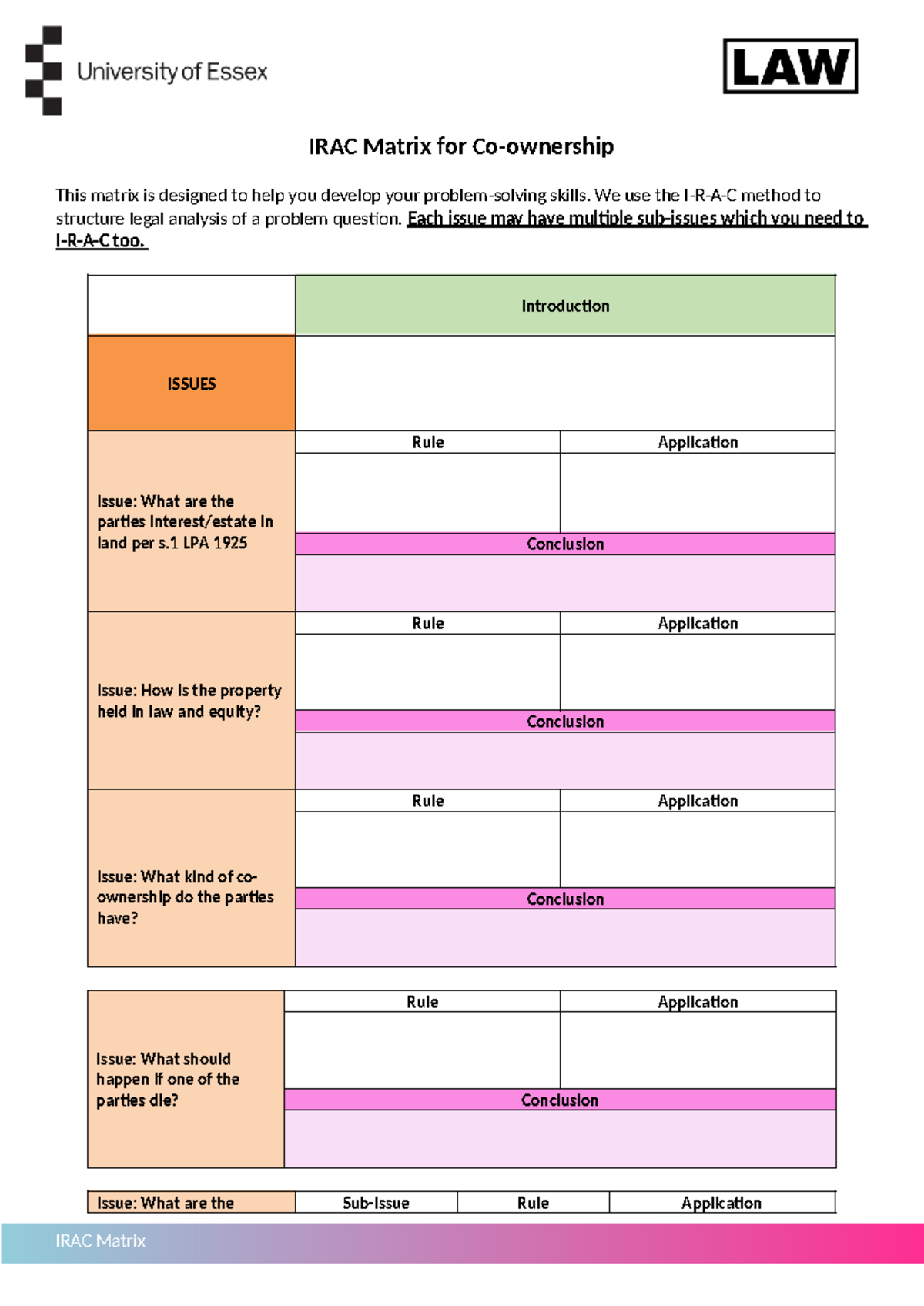 IRAC Matrix for Coownership Analysis in Legal Studies - Studocu