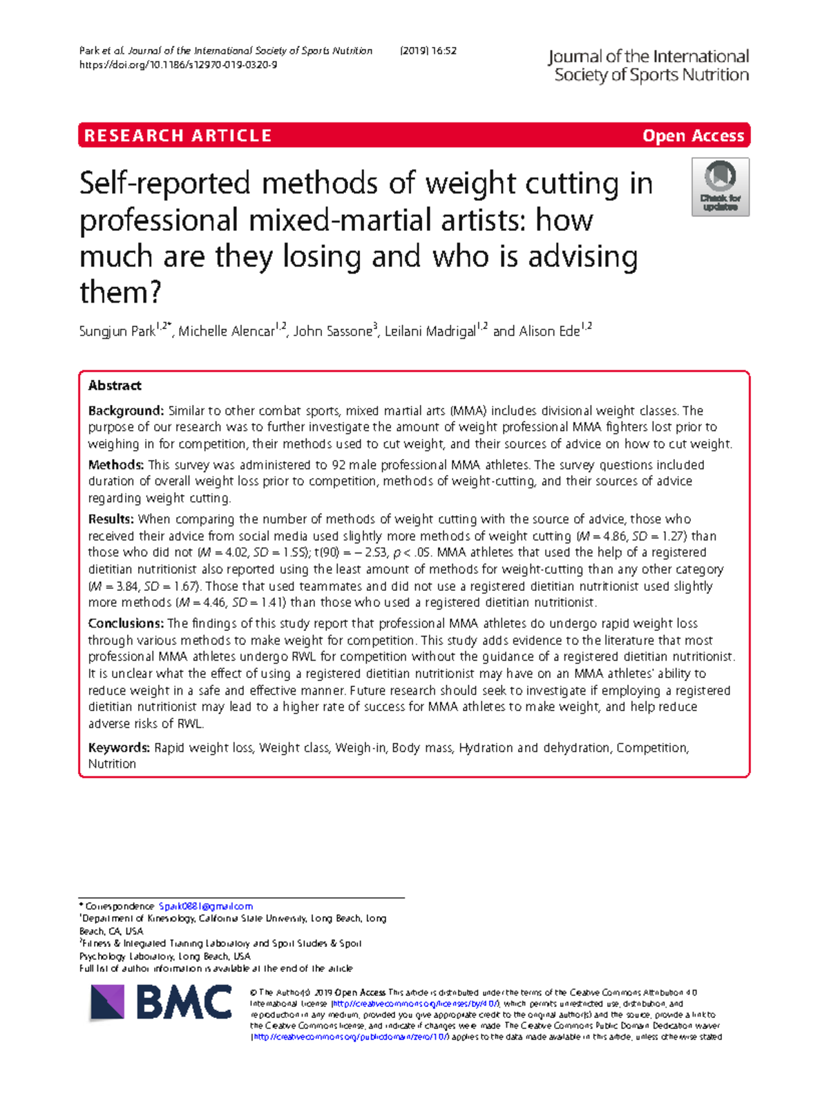 MMA 320: Weight Cutting Methods in Professional Fighters - A Study ...