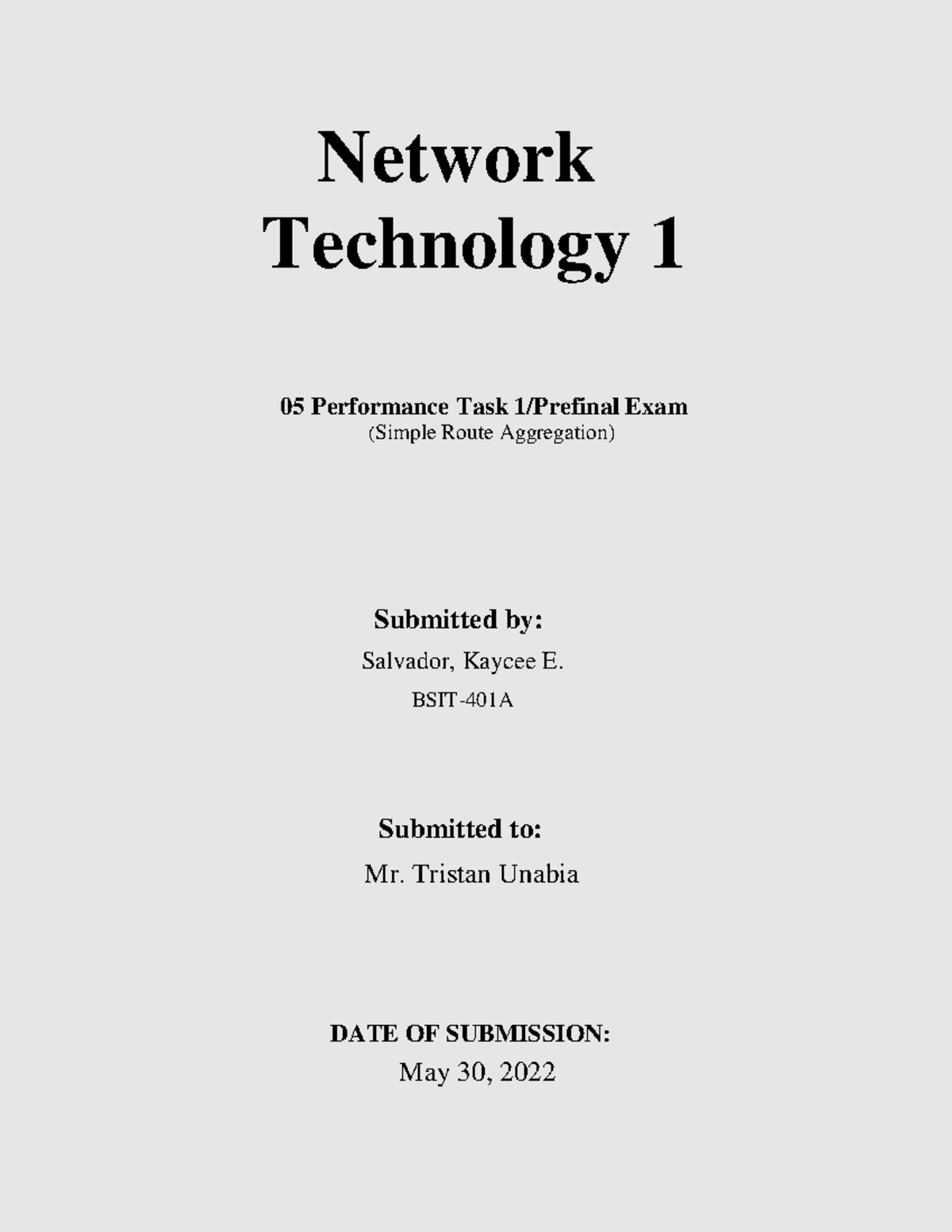BSIT-401A - 05 Performance Task 1 Prefinal Exam on Simple Route Aggregation - Studocu