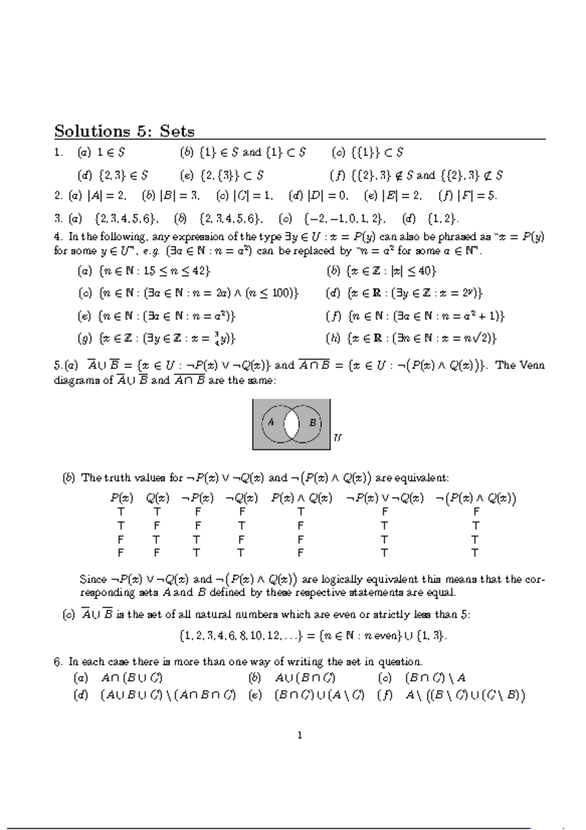 MTH5112 Week 5 Solutions: Set Theory and Venn Diagrams - Studocu