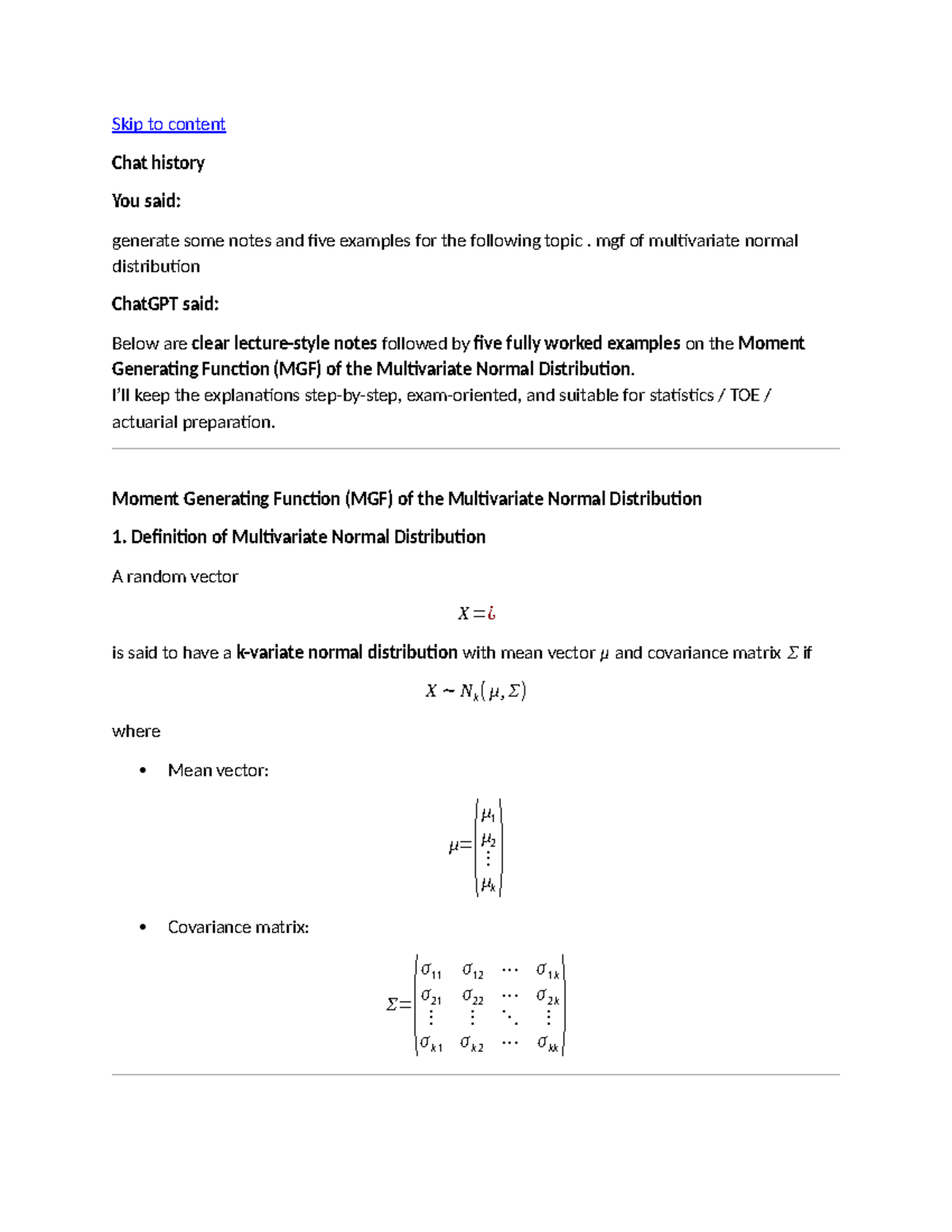 MGF of Multivariate Normal Distribution & Linear Combinations - JKUAT Stats IV - Studocu