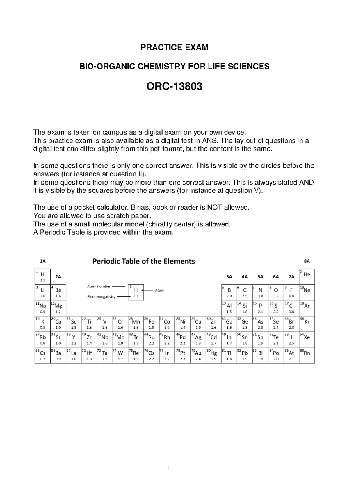 Practice Exam Notes for Bio-Organic Chemistry ORC-13803 - Studeersnel