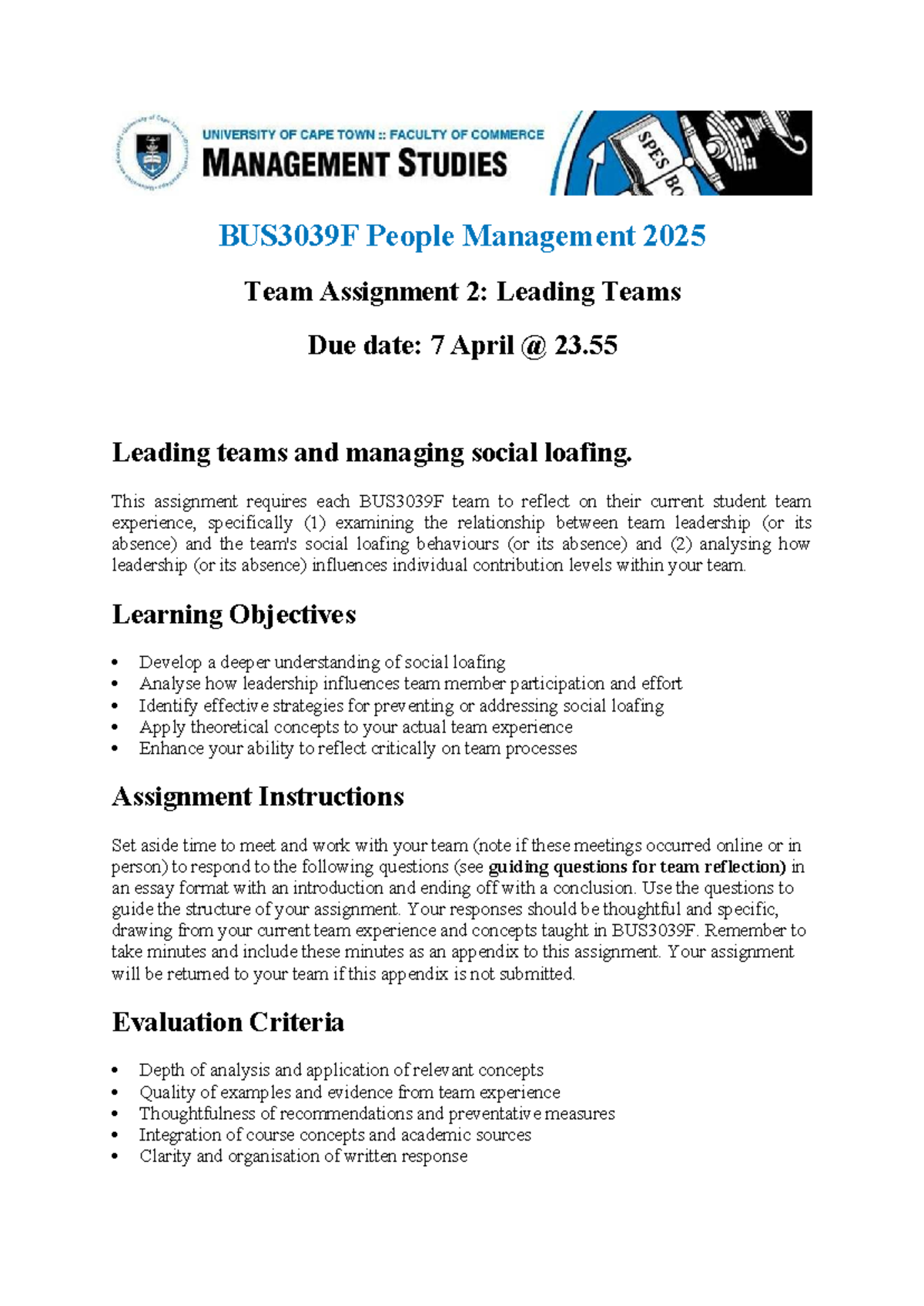 BUS3039F Team Assignment 2: Analyzing Leadership and Social Loafing ...