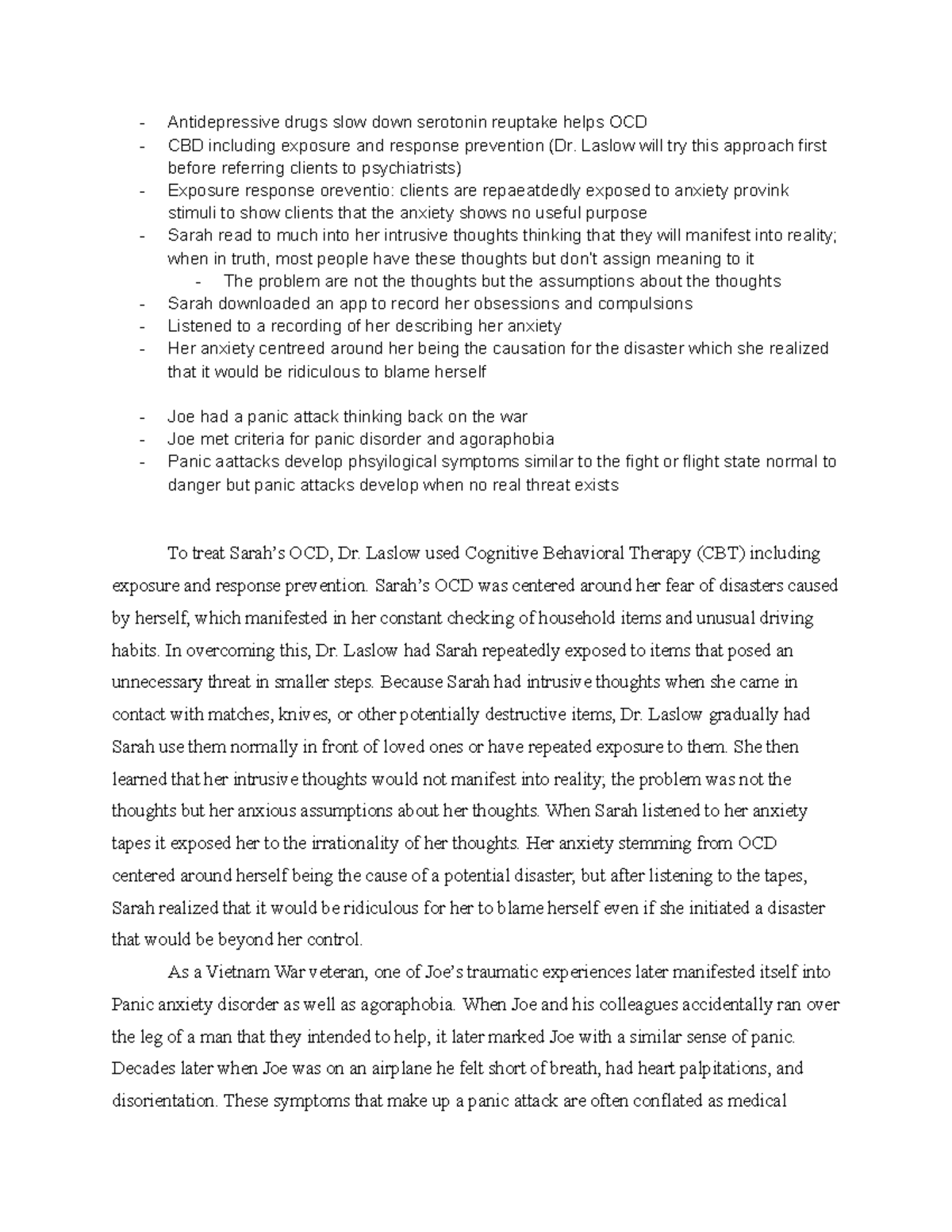 Case Study: OCD and Panic Disorder Treatment (Dr. Laslow) - Studocu