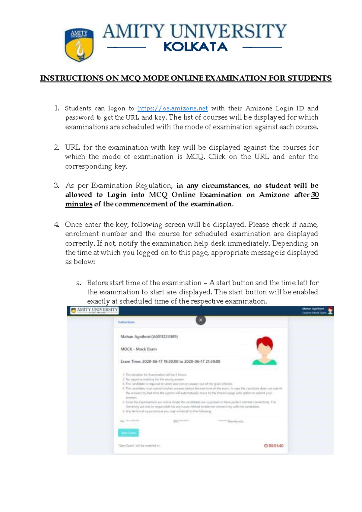 MCQ Exam Instructions for AUK: Online Examination Guidelines - Studocu