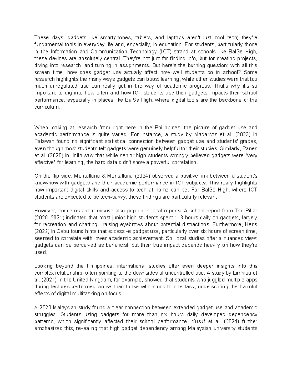 RRL: Impact of Gadget Use on ICT Students' Academic Performance at ...