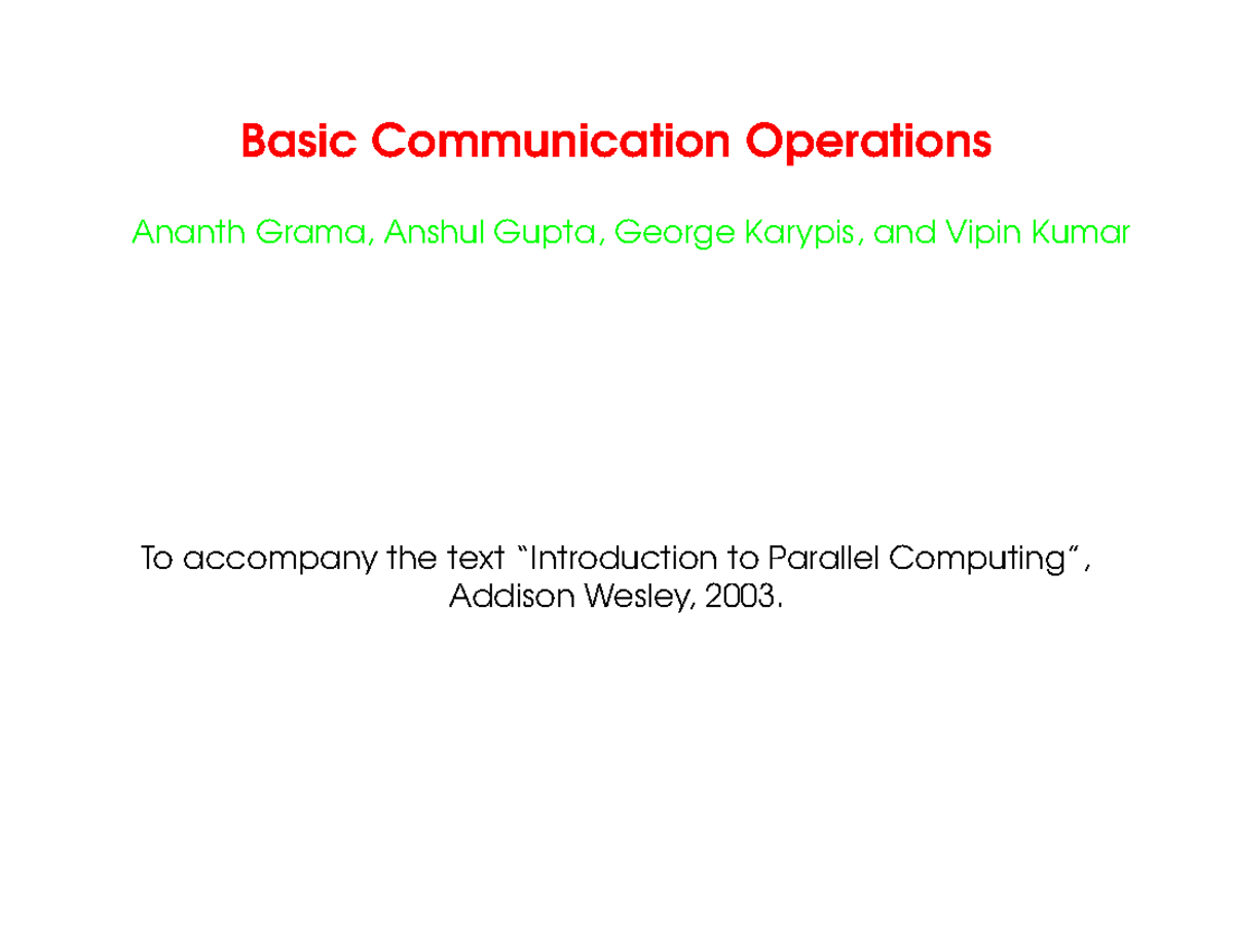 HPC Unit III: Basic Communication Operations Overview and Examples - Studocu