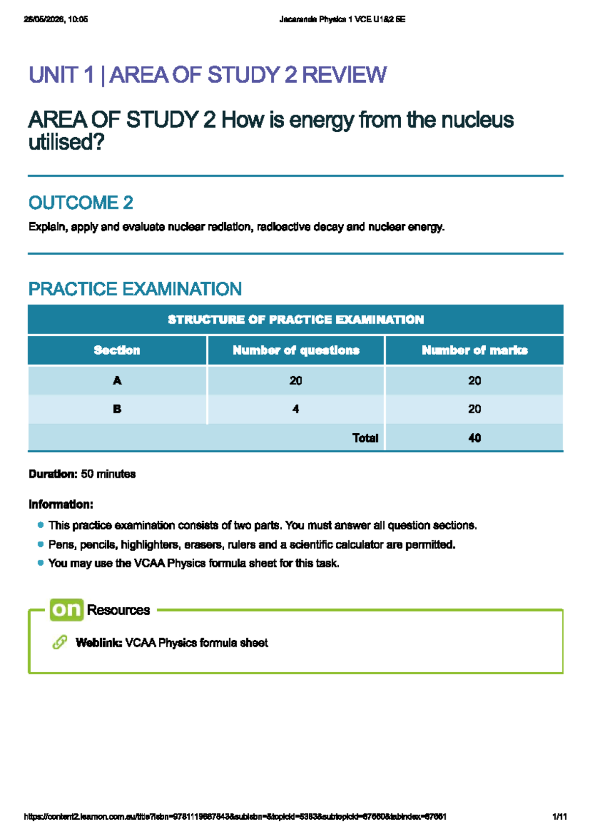 Unit 1 Area of Study 2 Nuclear Energy Practice Test (VCE Physics 10:05 ...