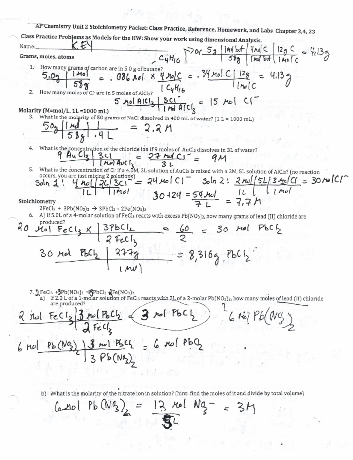 AP Chemistry Unit 2 Class Practice - AP Chemistry Unit 2 Stoichiometry ...