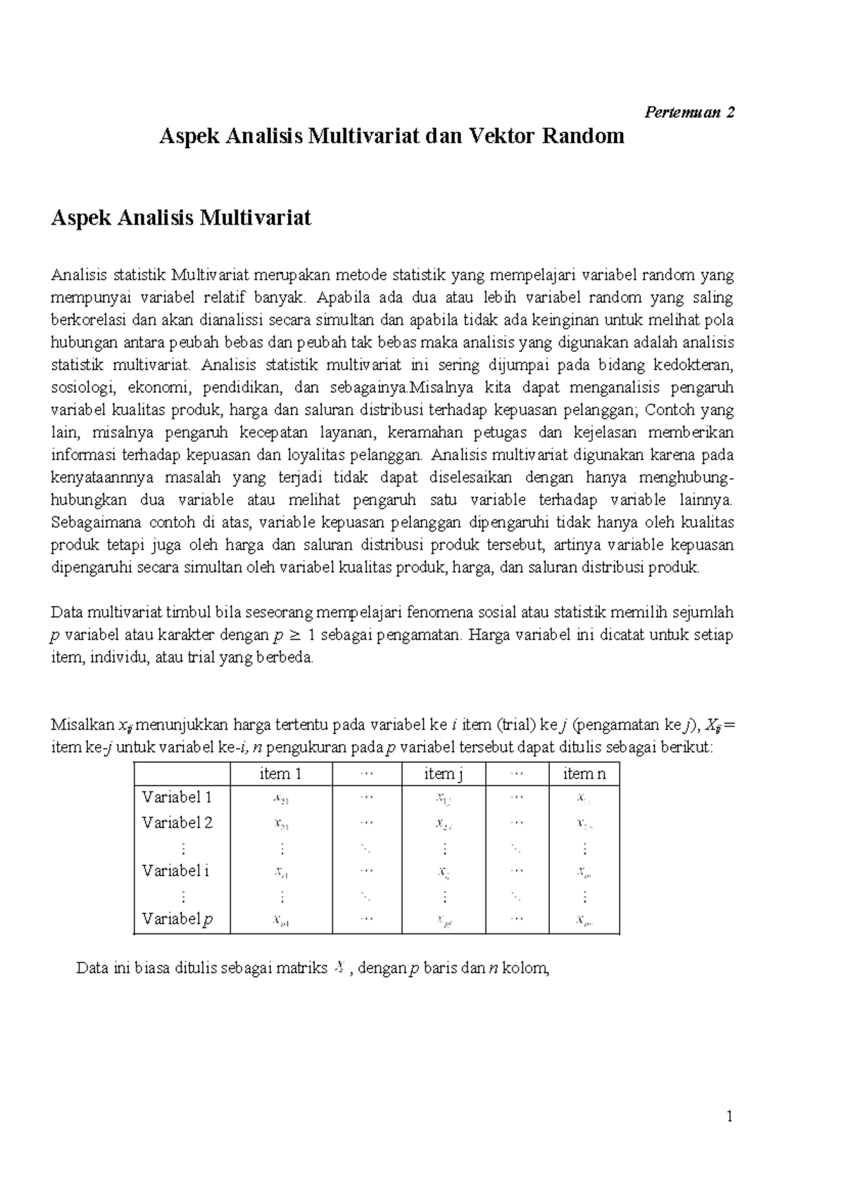 Pertemuan 2: Analisis Multivariat dan Vektor Random dalam Statistika ...