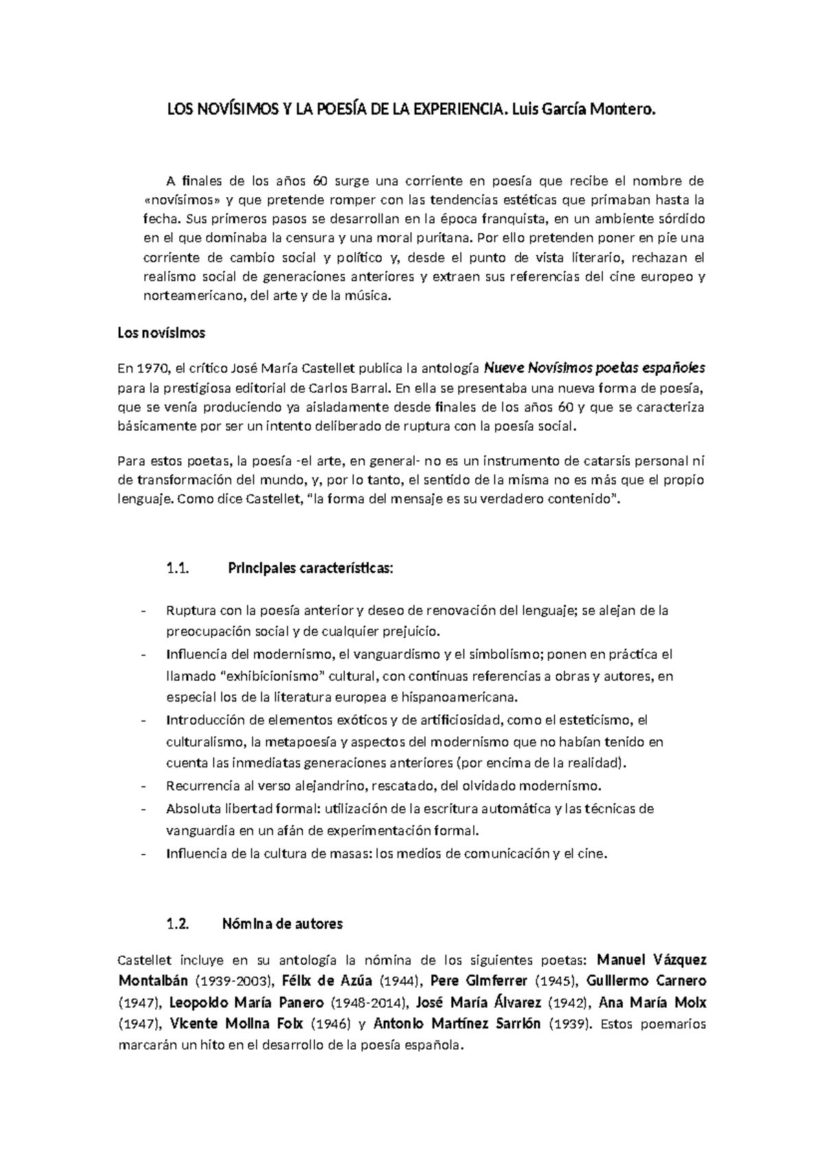 LOS Novísimos Y LA Poesía DE LA Experiencia. Luis García Montero - LOS ...