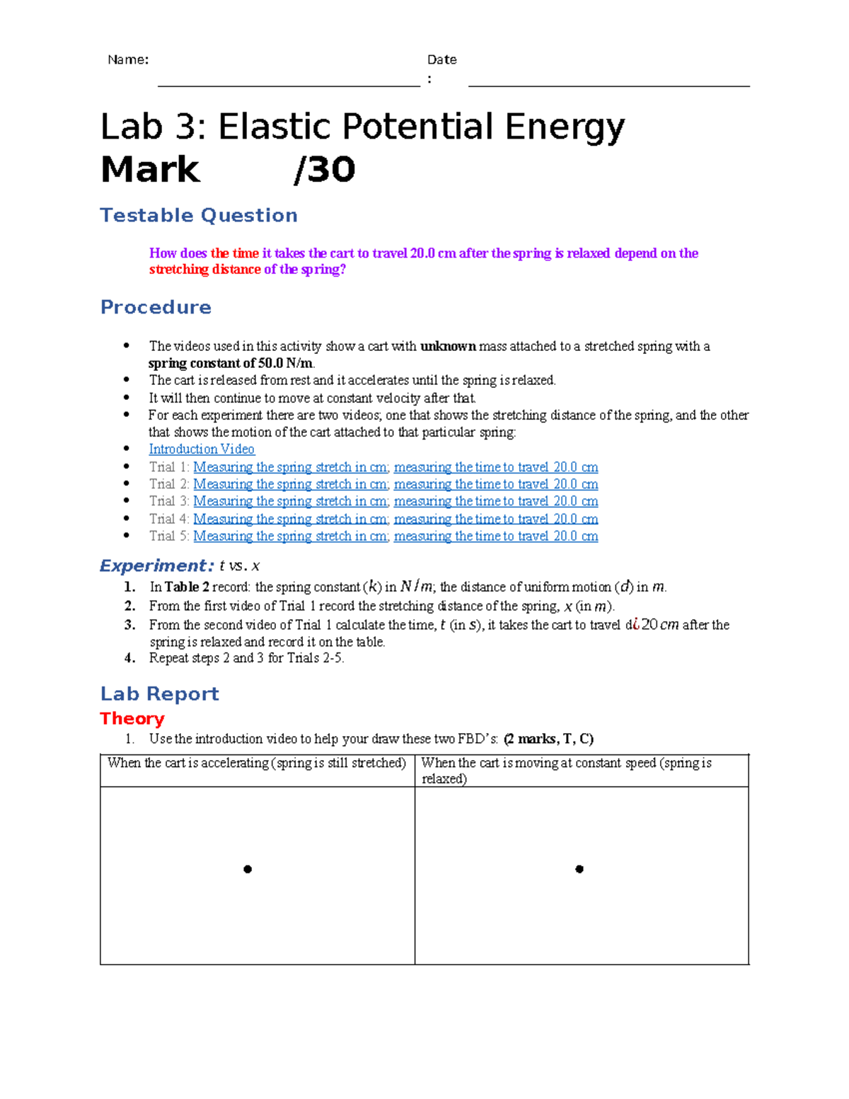 Lab 3: Elastic Potential Energy - Investigating Spring Stretch Effects ...
