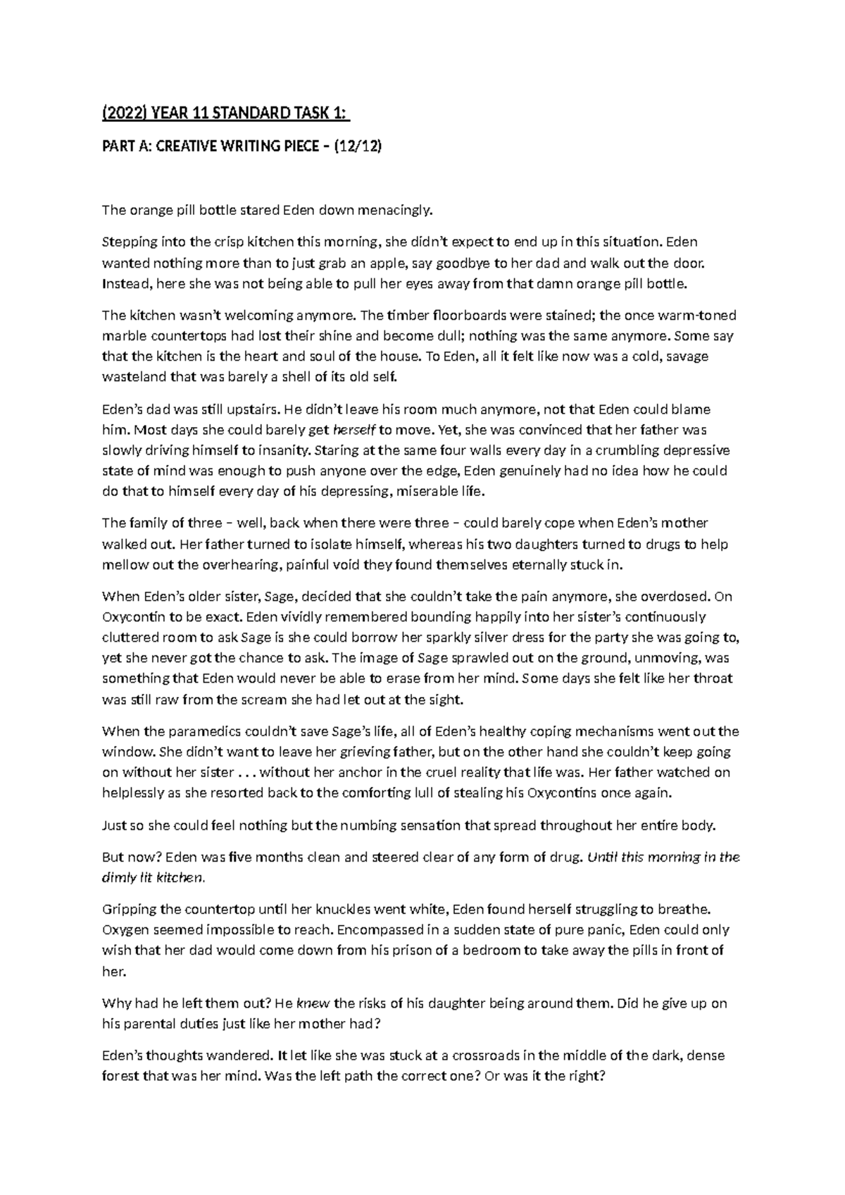 Creative Writing Task: Year 11 English Standard 19 20 - Studocu