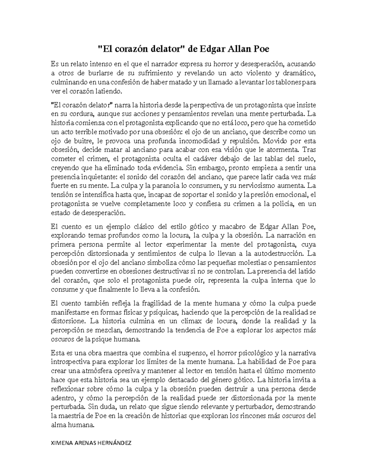 Resumen del Cuento "El Corazón Delator" de Edgar Allan Poe - Studocu