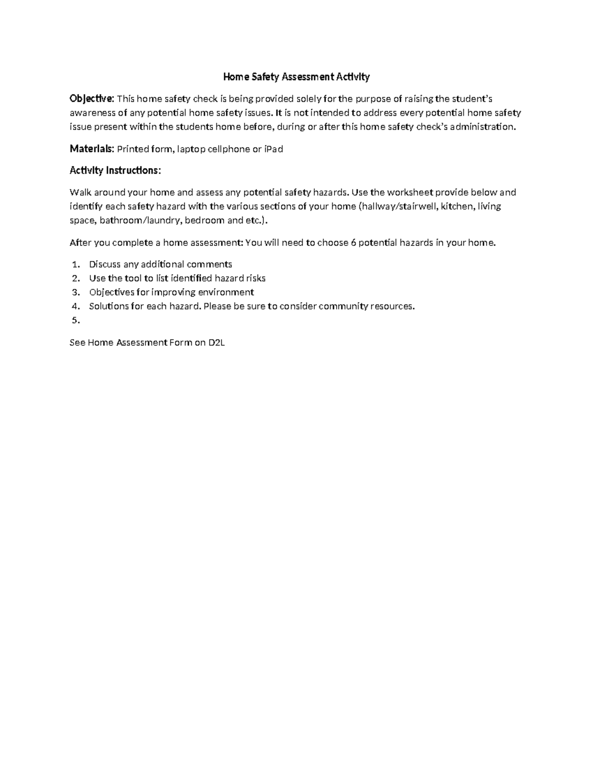 509B Home Safety Assessment Instructions - Home Safety Assessment ...