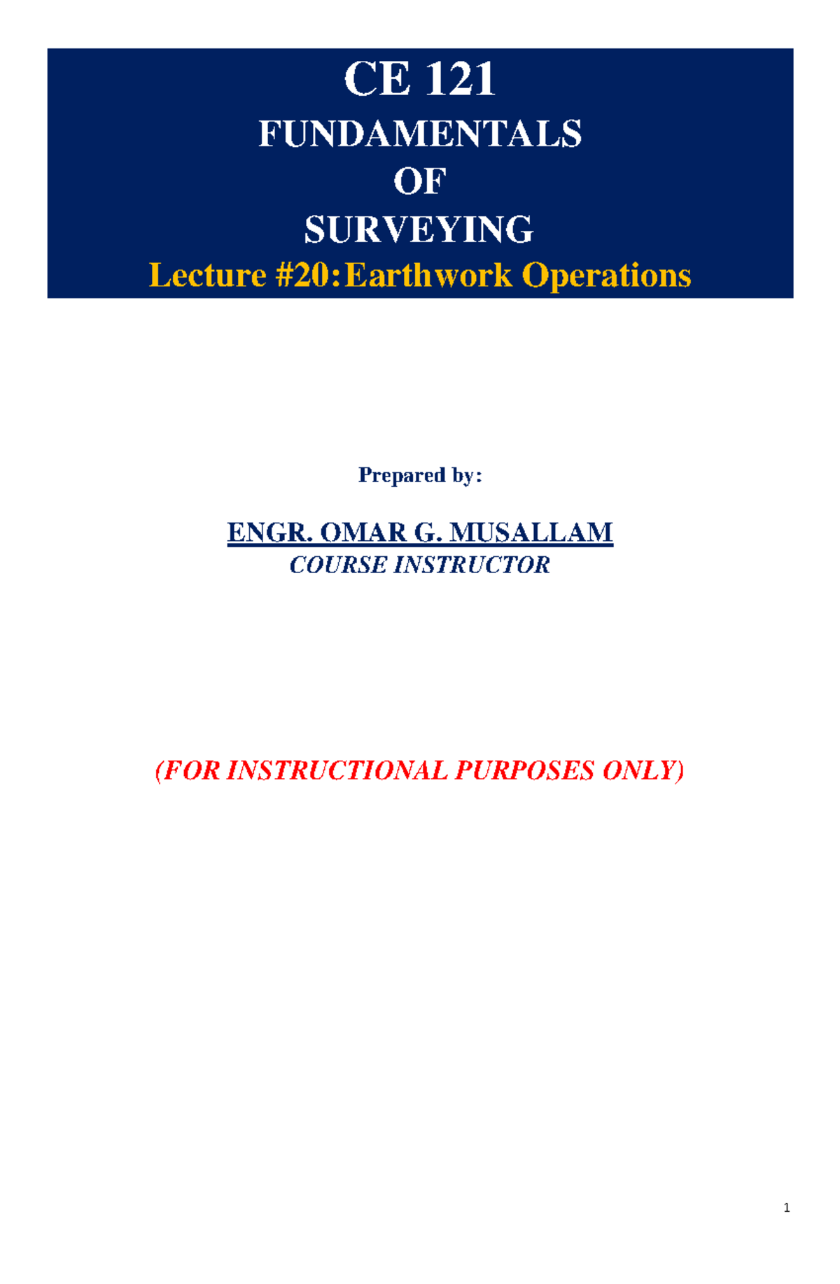 CE 121 Lecture #20: Comprehensive Guide to Earthwork Operations - Studocu