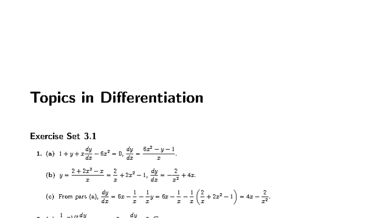 Math 121 Chapter 3 Exercise Set 3.1 Solutions - Studocu