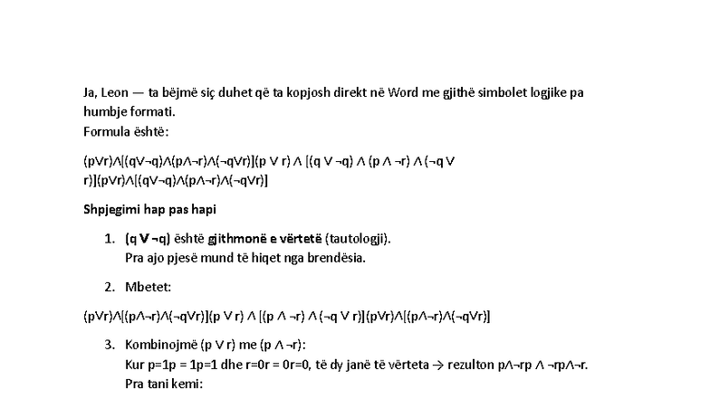Veprimet Logjike: Shpjegimi i Formulave dhe Tautologjive - Studocu