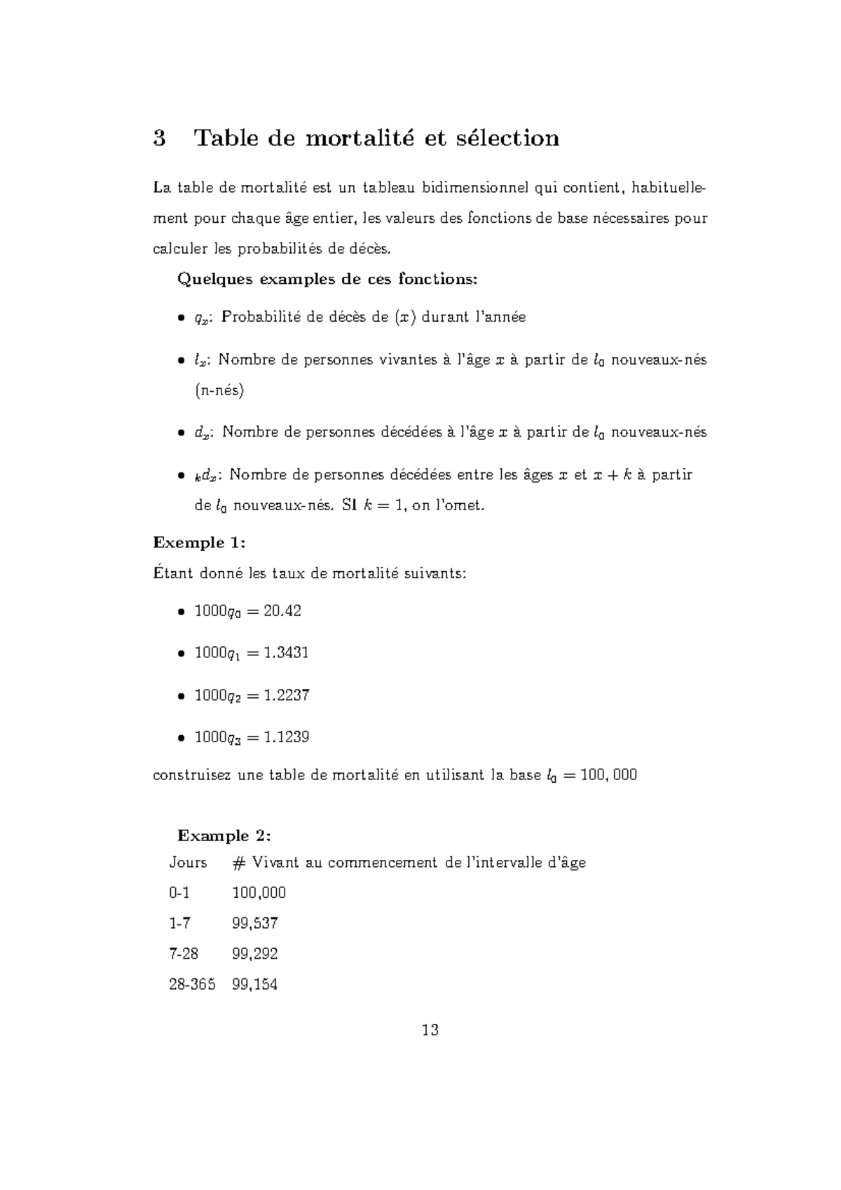 Cours 3 - Table de mortalité et fonctions de survie - Studocu