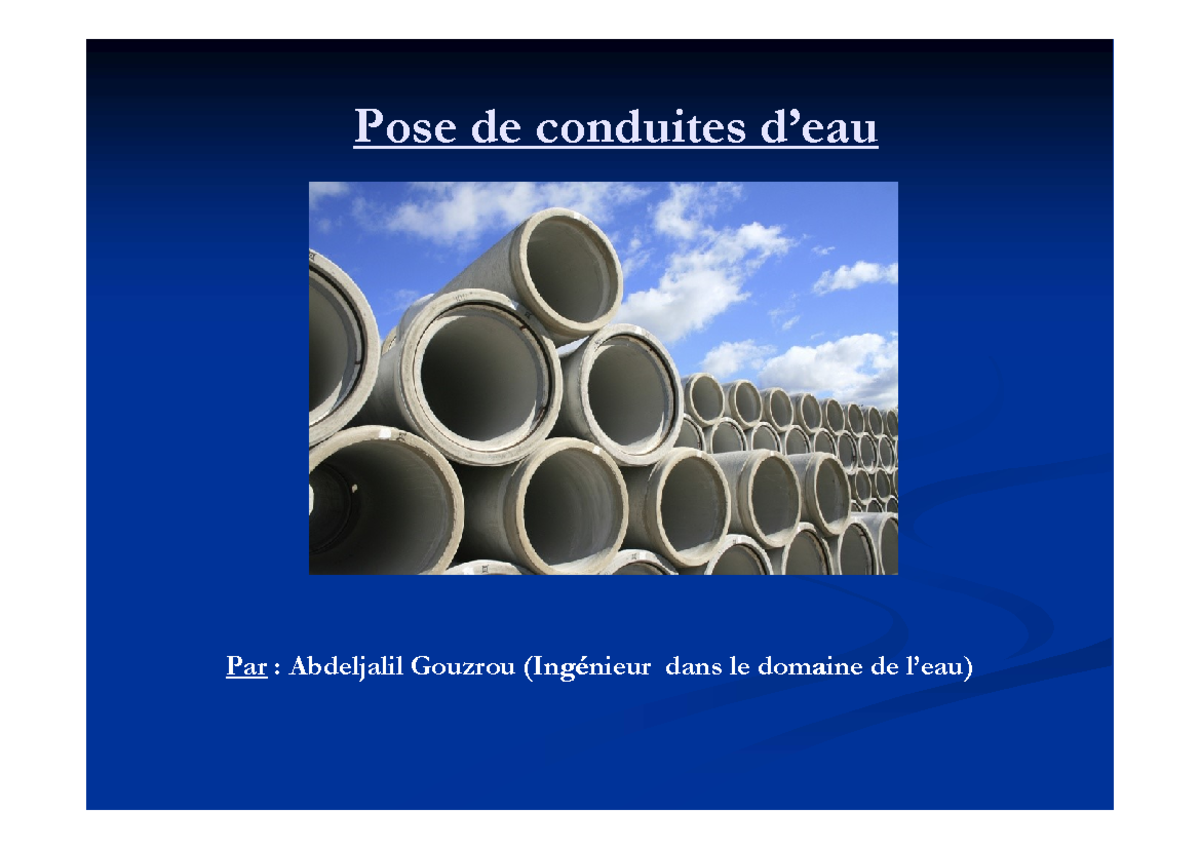 La pose de conduites - JG GYFR CCTR - Pose de conduites d’eauPose de ...
