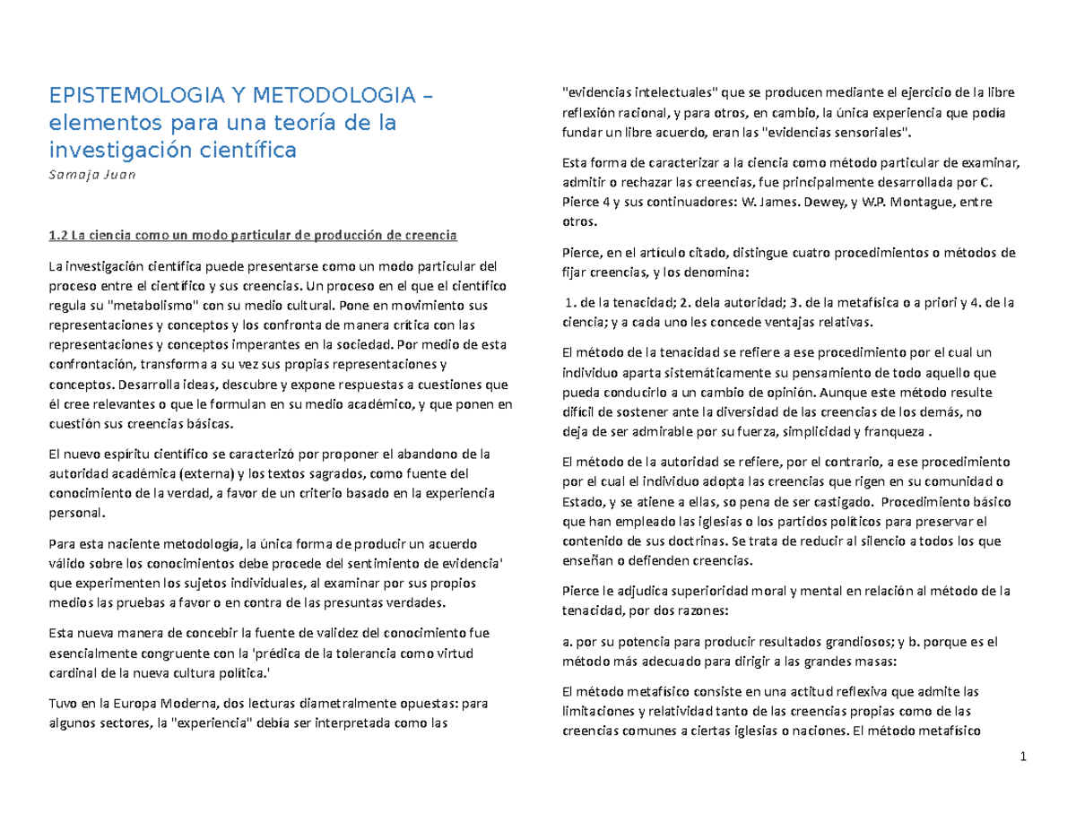Epistemologia Y Metodologia - EPISTEMOLOGIA Y METODOLOGIA – elementos para una teoría de la ...