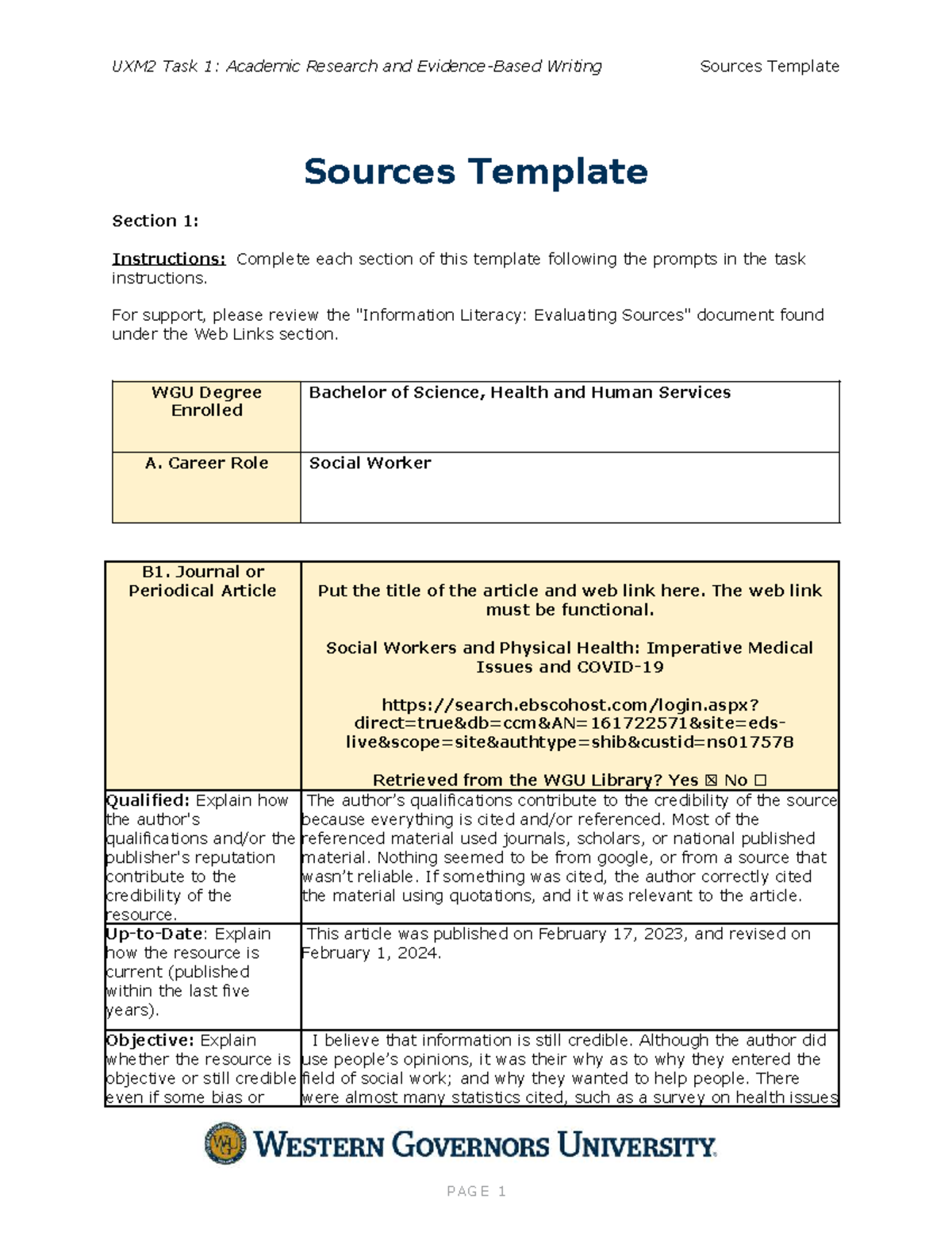 UXM2 Task 1: Research Sources Template for Social Work Studies - Studocu