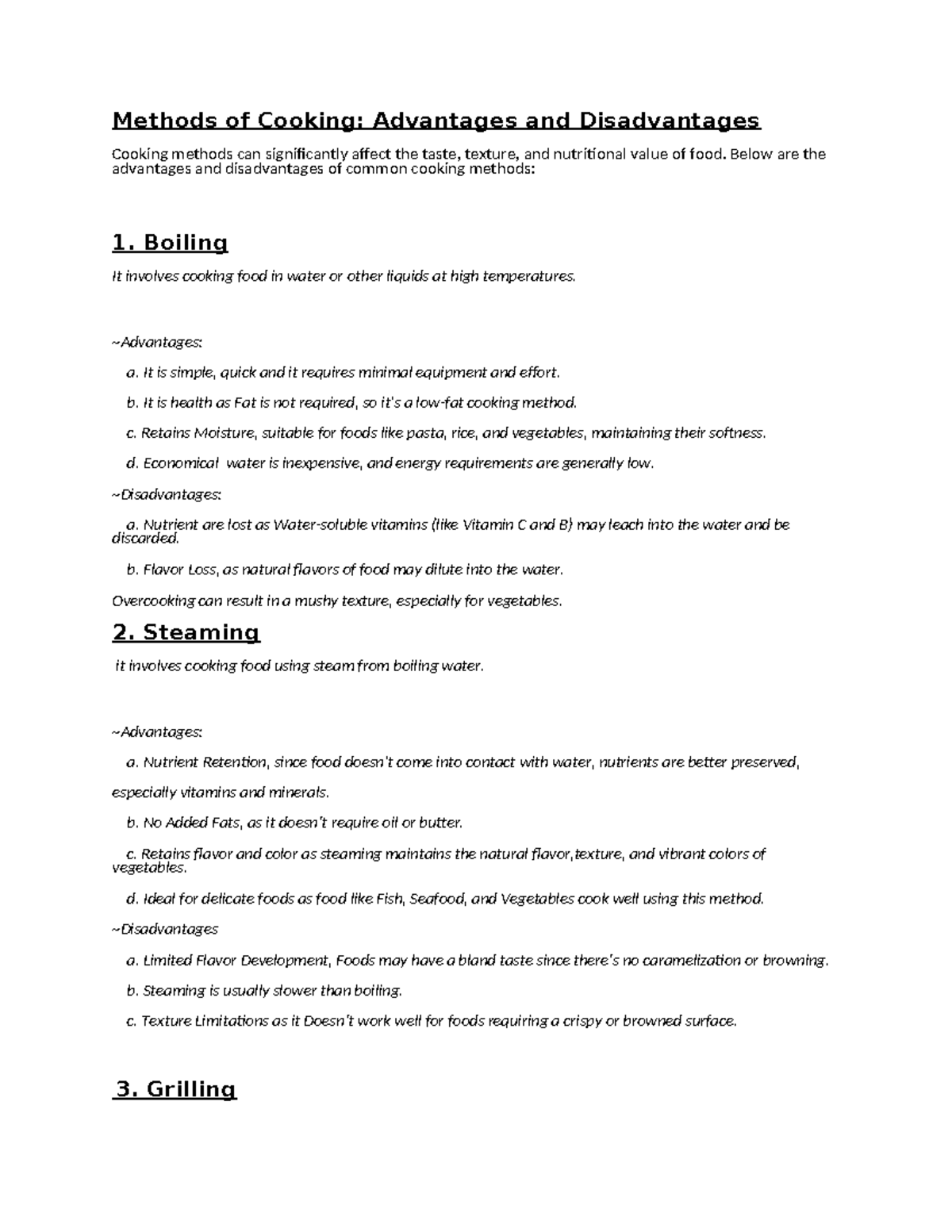 Analysis of Cooking Methods: Their Benefits and Drawbacks - Studocu