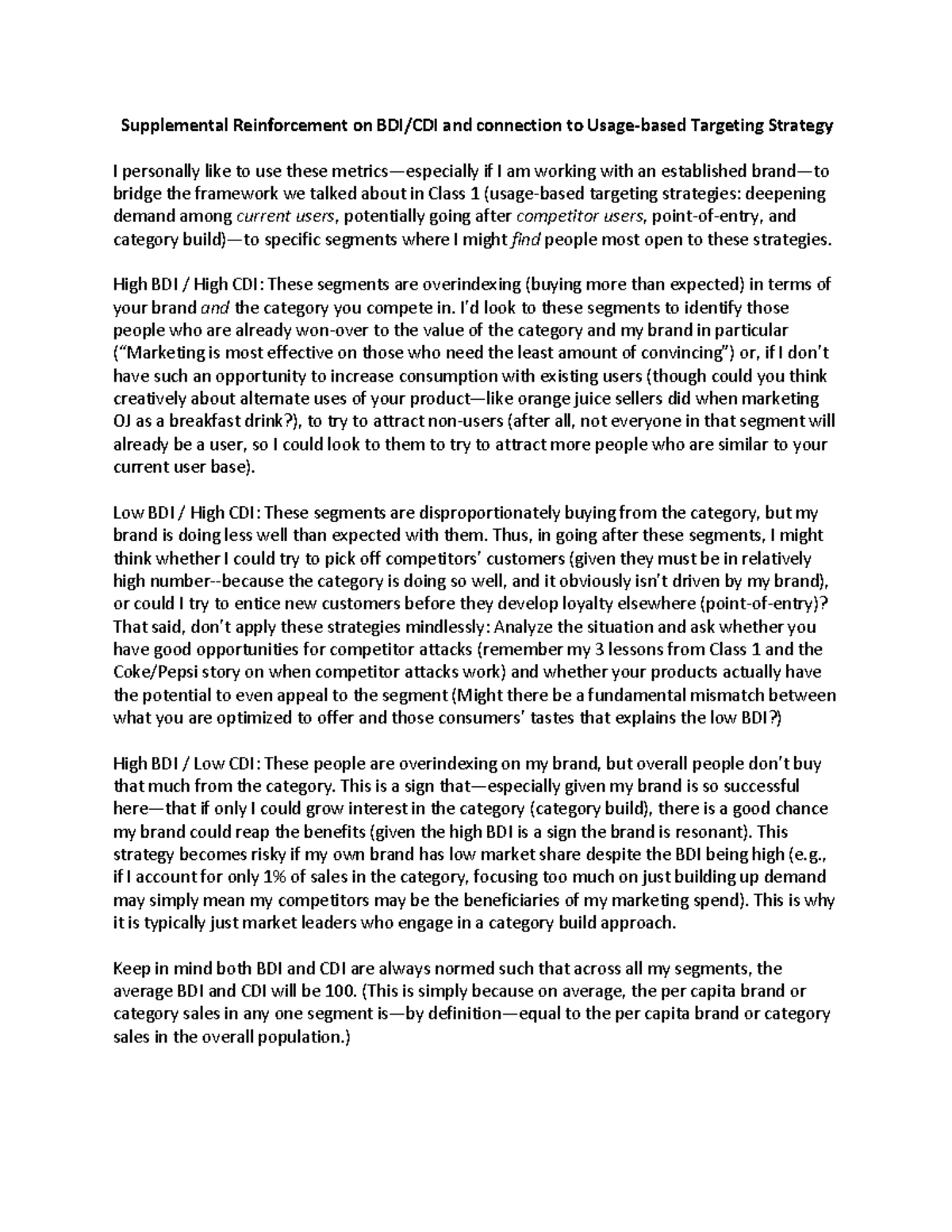 Lect2 BDI CDI Usage Based Targeting - Supplemental Reinforcement on BDI ...