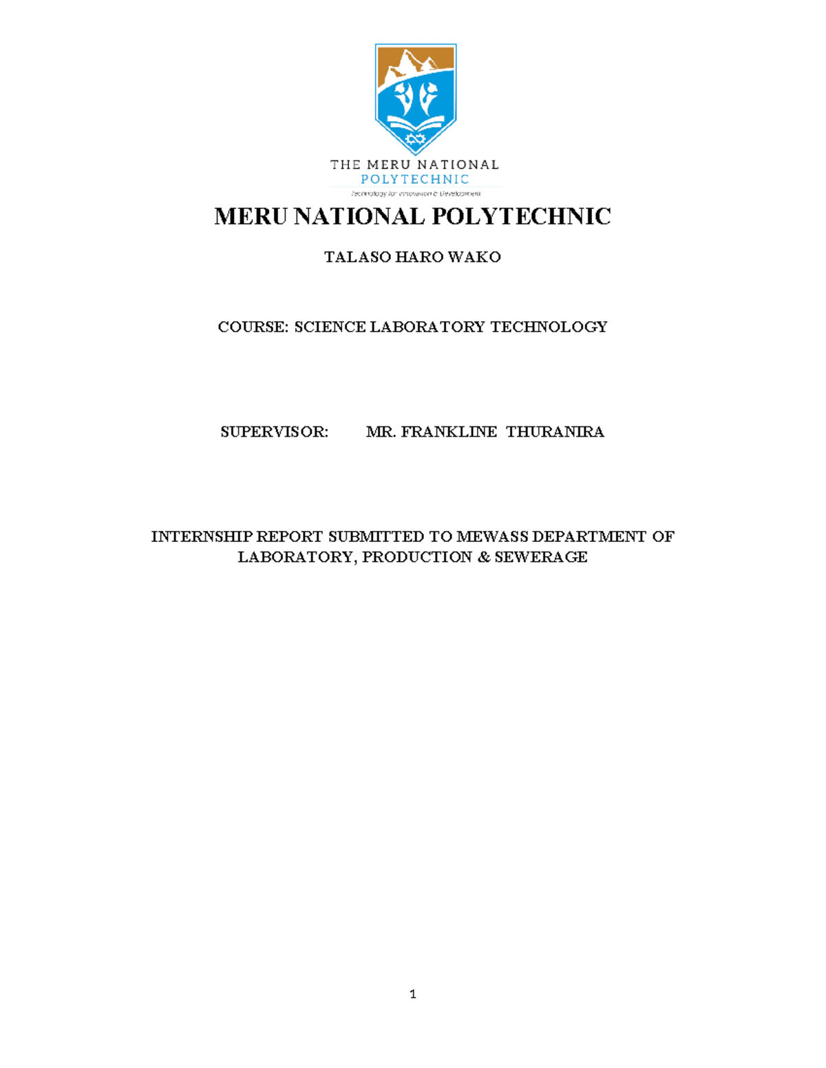 Internship Report: SCI LAB TECH at MEWASS (Aug-Dec 2023) - Studocu
