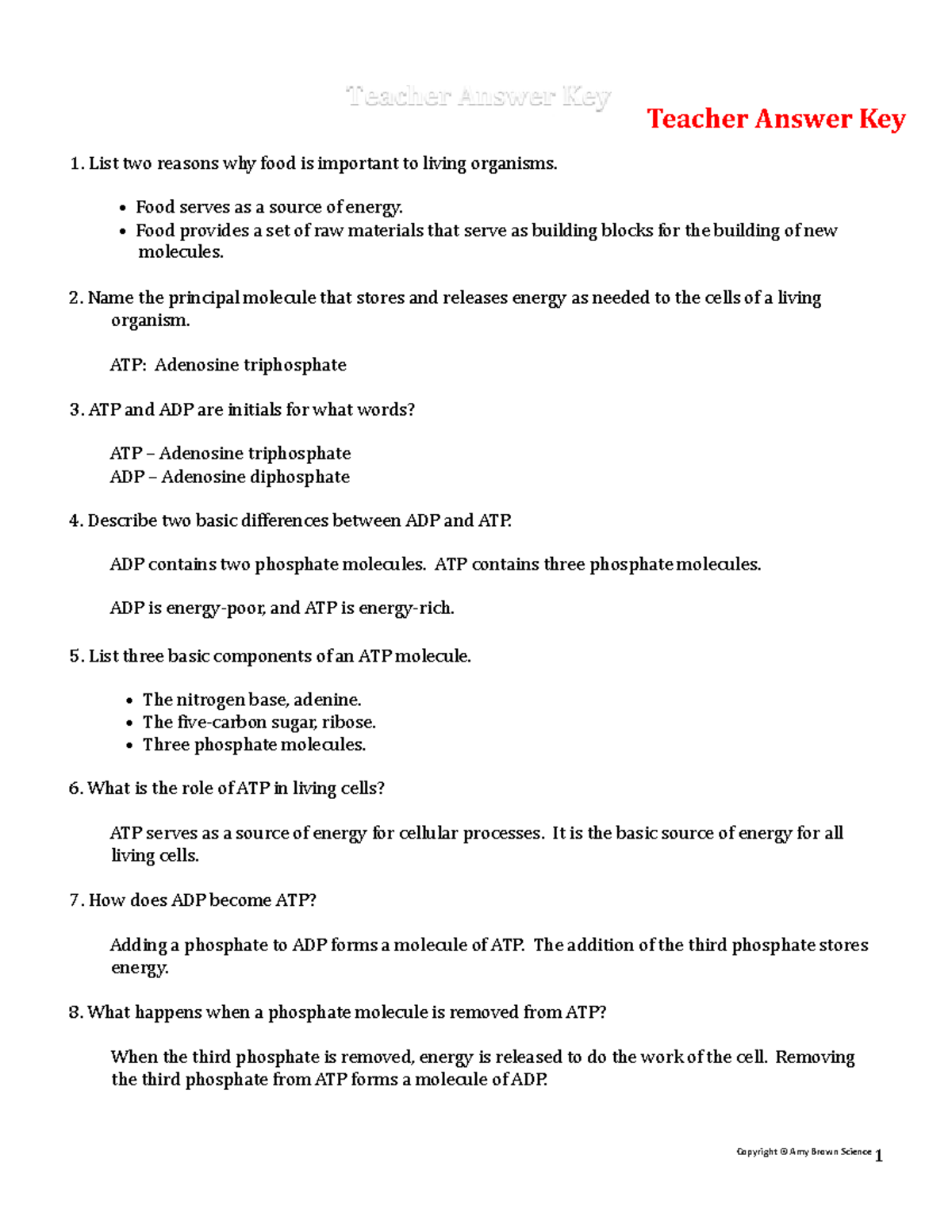 Task card answer key - Please give description - Teacher Answer Key ...