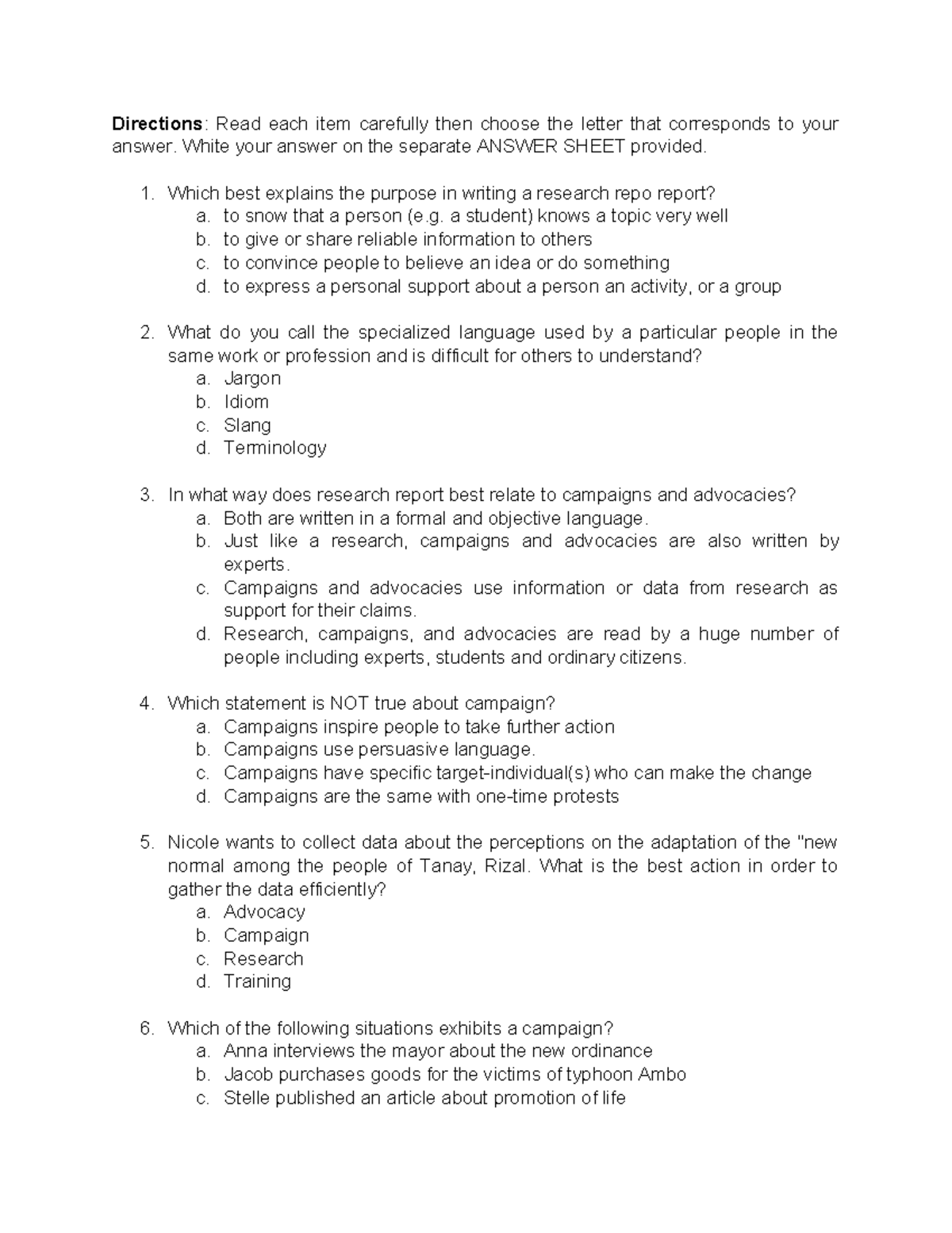 Prelim - Research Report Terminology & Language Features Quizzes - Studocu