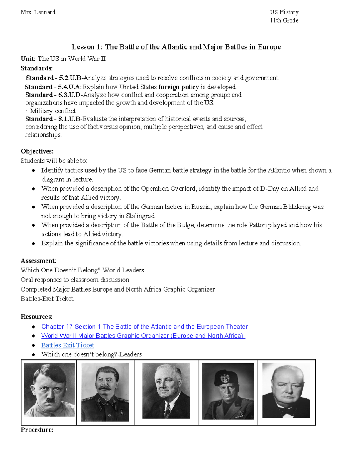 Lesson Plan: The Atlantic Battle & Key European Conflicts (US History ...