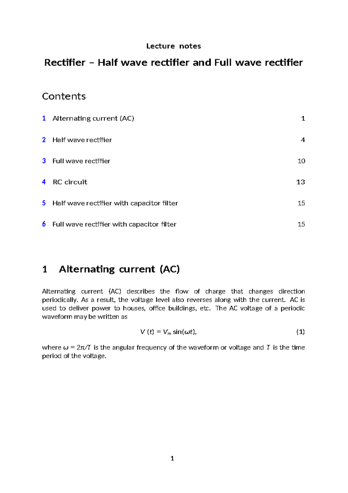 Rectifier Notes: Half & Full Wave Rectifiers Explained - 2 MARKS - Studocu