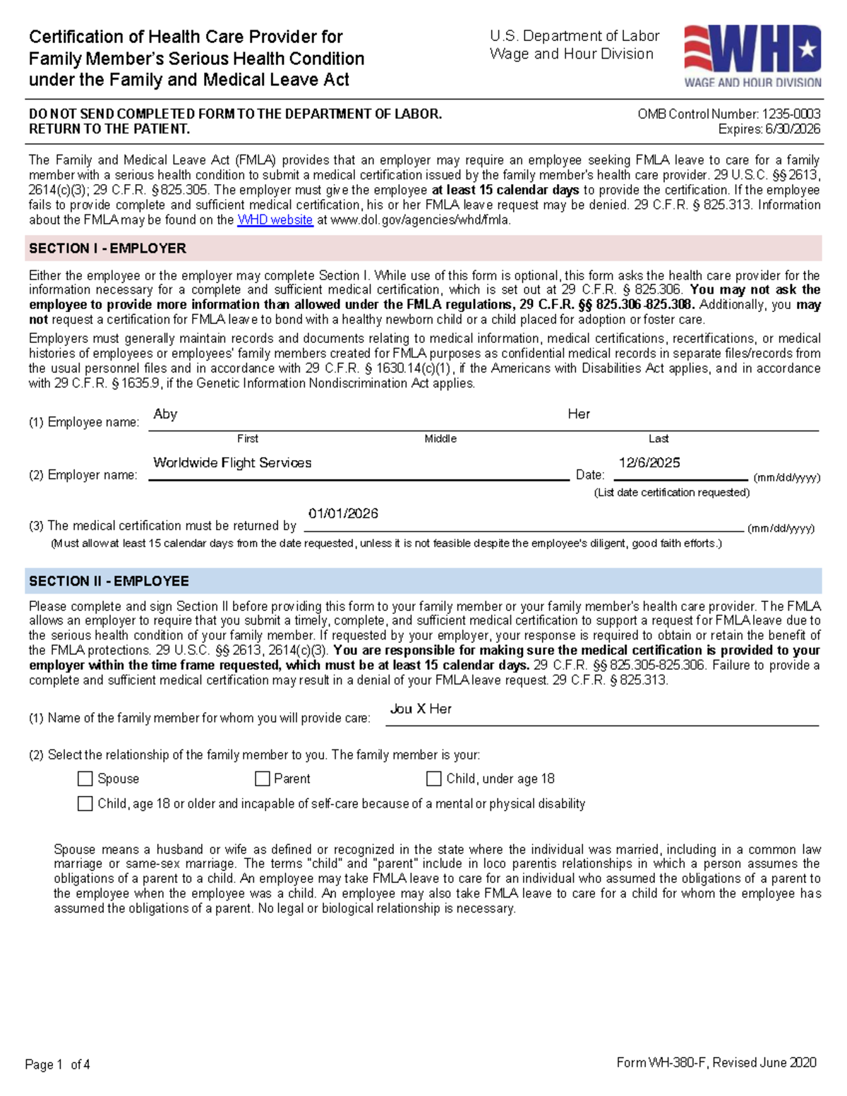 12:62025 FMLA - Certification for Family Serious Health Condition Form ...