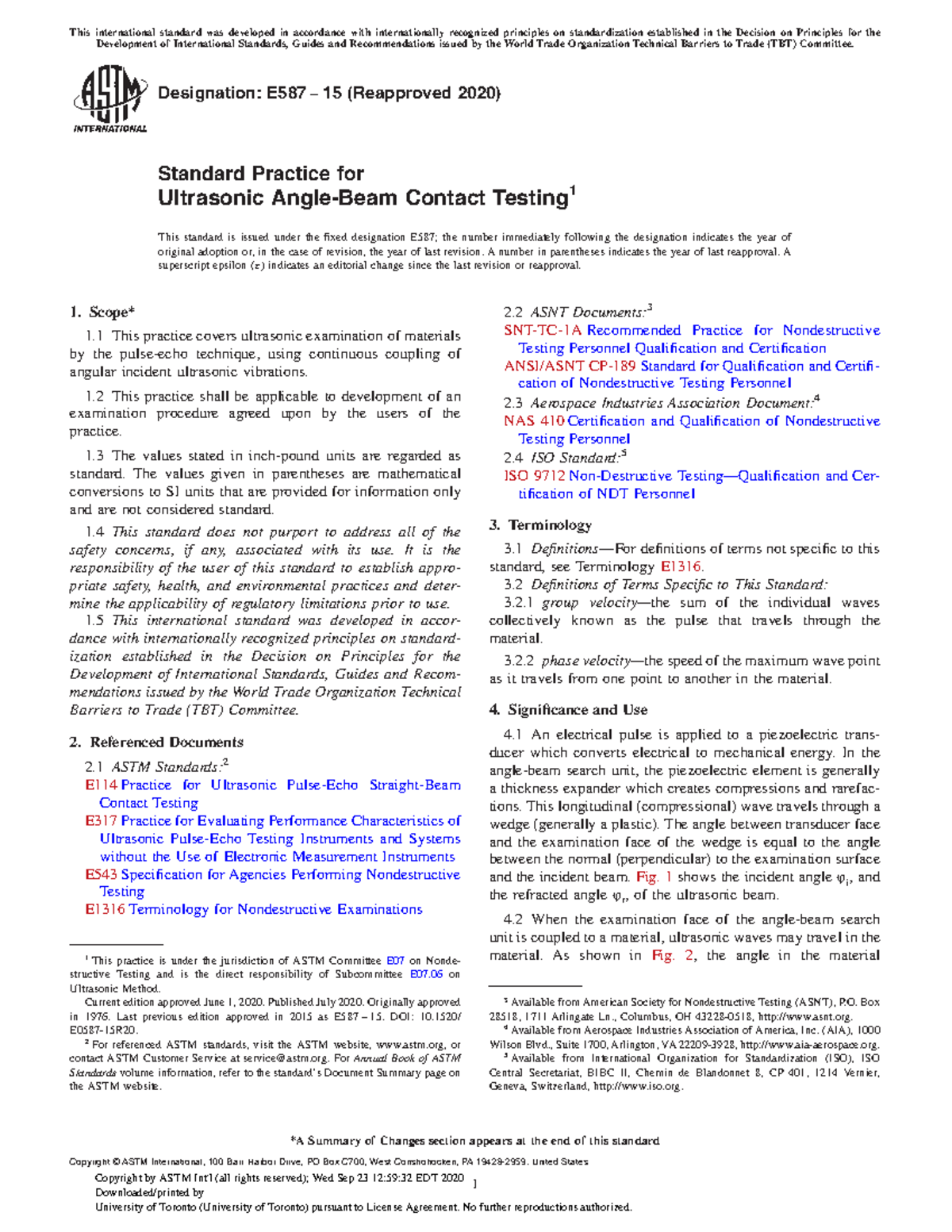 ASTM E587-15 Standard Practice for Ultrasonic Angle-Beam Testing - Studocu