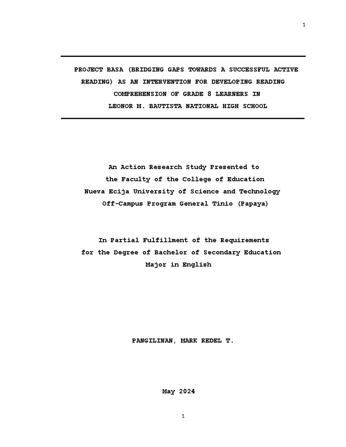 Action Research on Project BASA for Enhancing Grade 8 Reading Skills ...