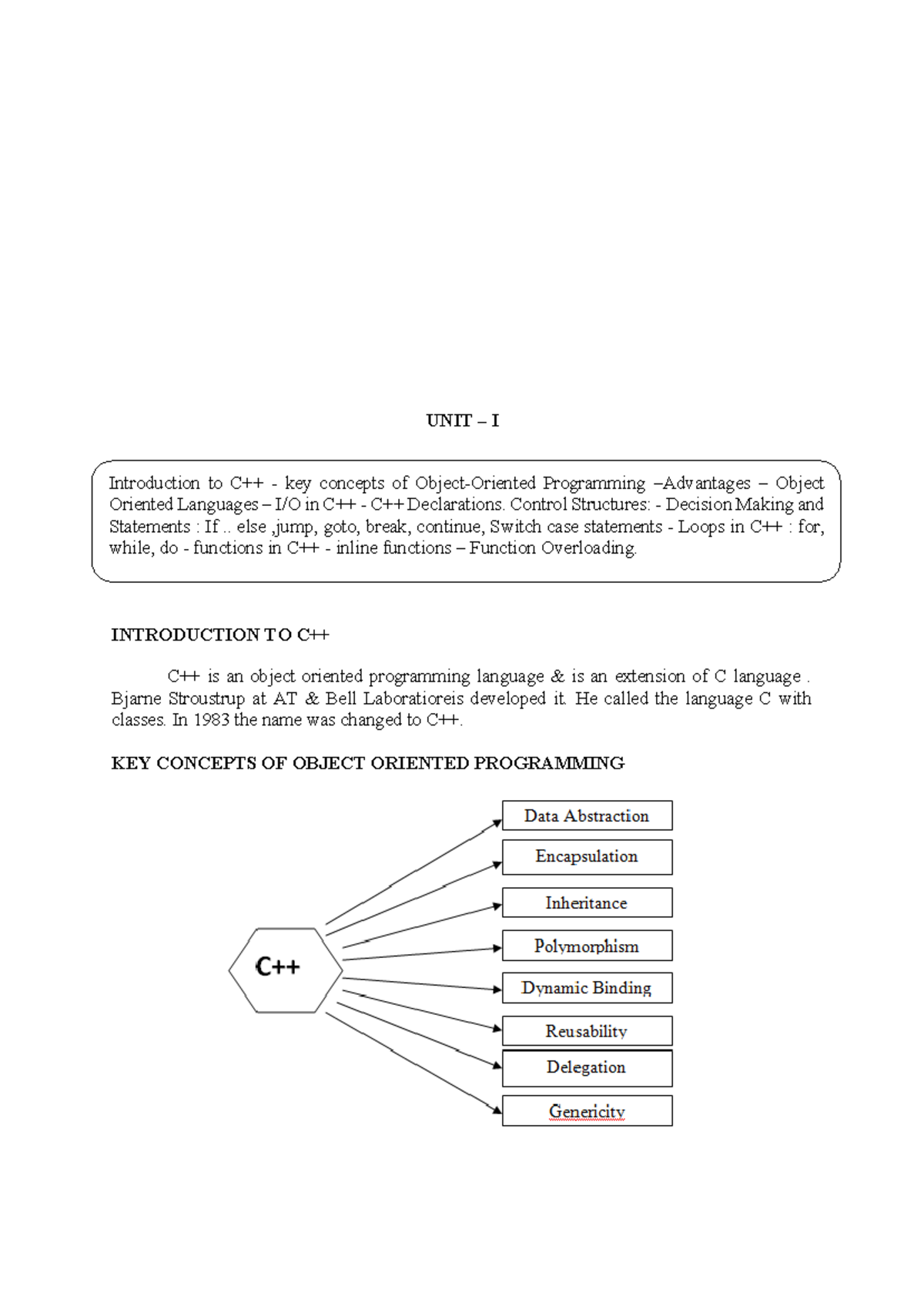 C++1,2,3RD UNIT - Key Concepts in Object-Oriented Programming - Studocu