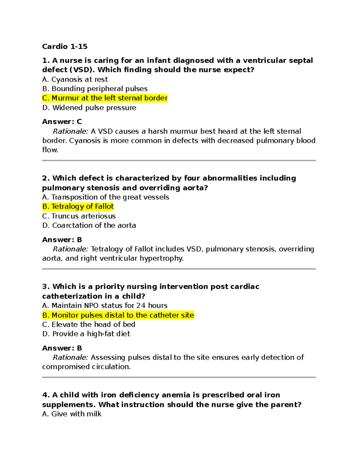 Cardio NCLEX Practice Questions & Rationales for Chapter 32 - Studocu