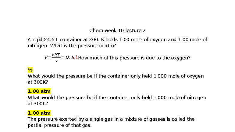 Chem 101 Week 10 Lecture 2: Gas Pressure and Partial Pressures - Studocu