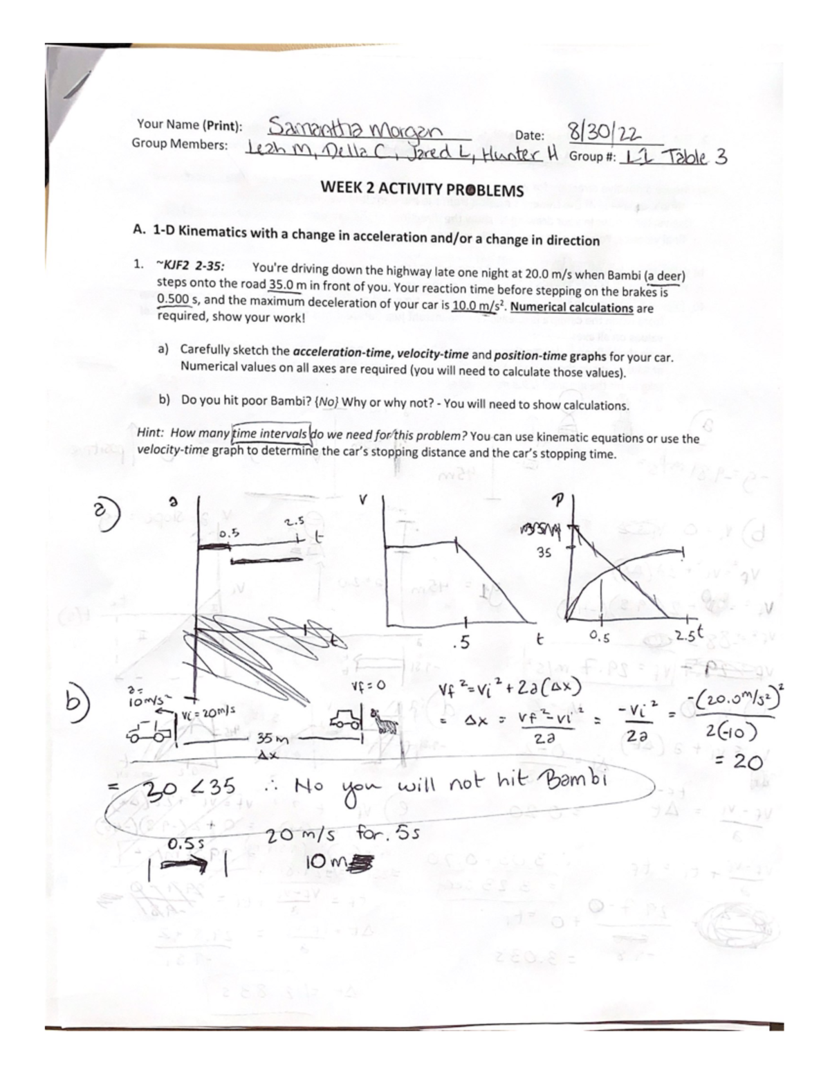 Week 2 Kinematics Activity Problems - Group L1 Solutions - Studocu