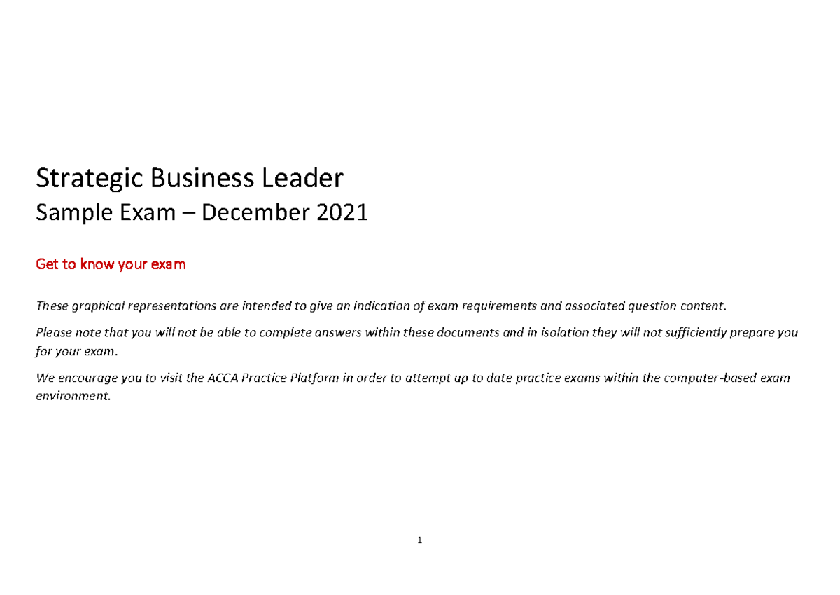 Strategic Business Leader (SBL) Sample Exam Guide - Dec 2021 - Studocu