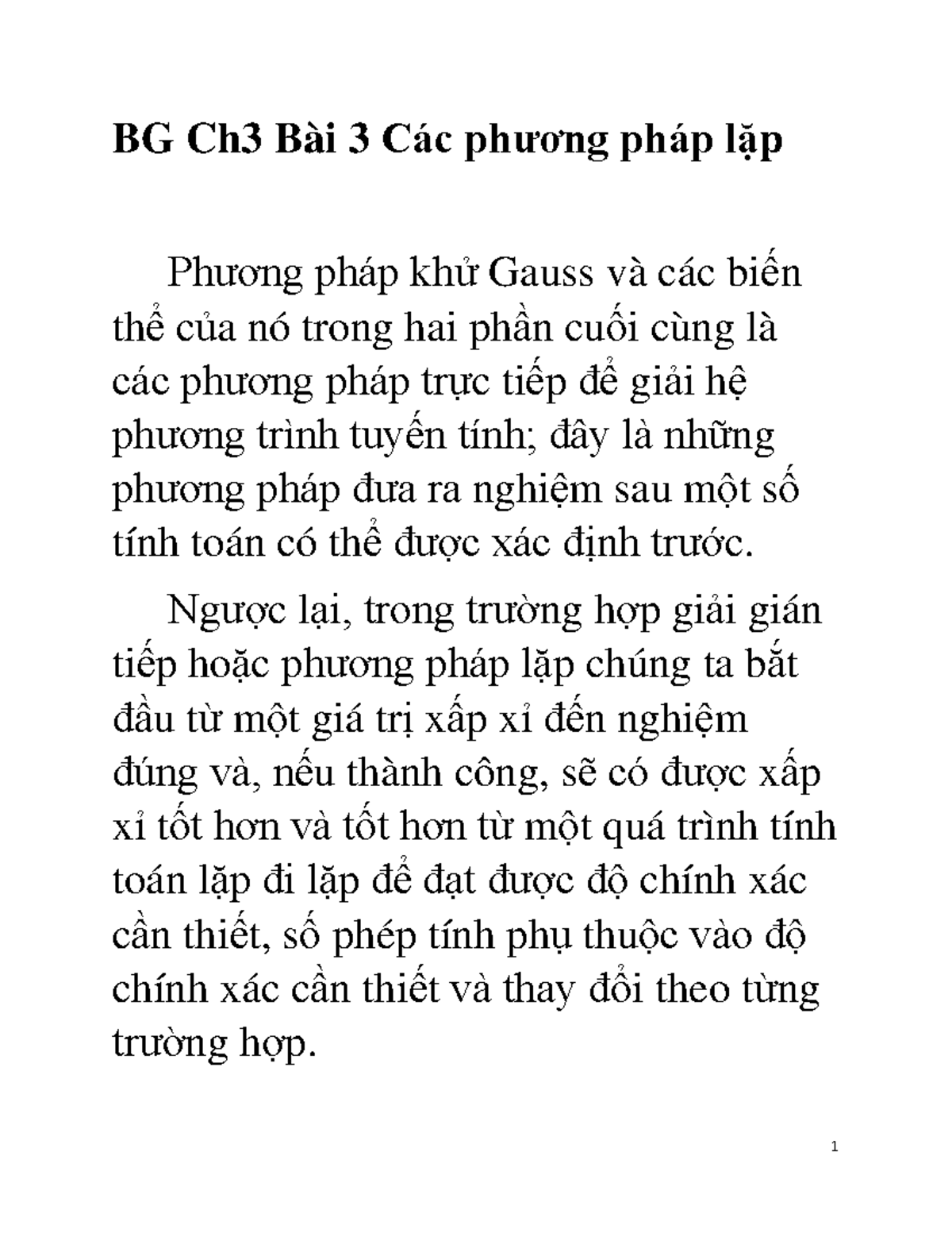 BG Ch3 Bài 3 Phương pháp lặp và khử Gauss trong Hệ PT - Studocu