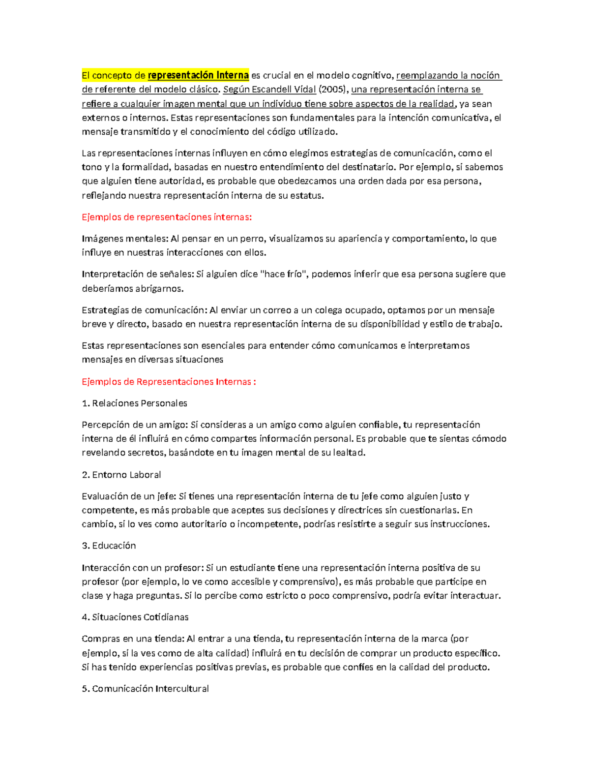 Representaciones Internas y Contexto en la Comunicación: Análisis ...