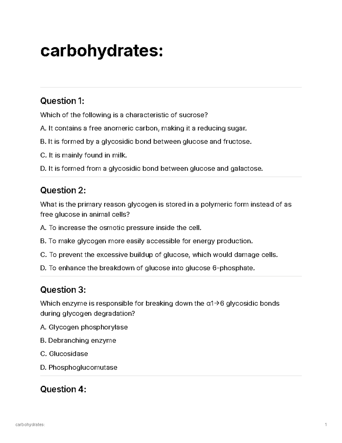Carbohydrates: Key Concepts and Questions for Exam Preparation - Studocu