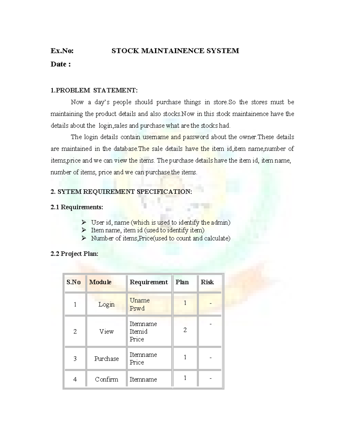 Stock Maintenance System Documentation for CS101 Project - Studocu