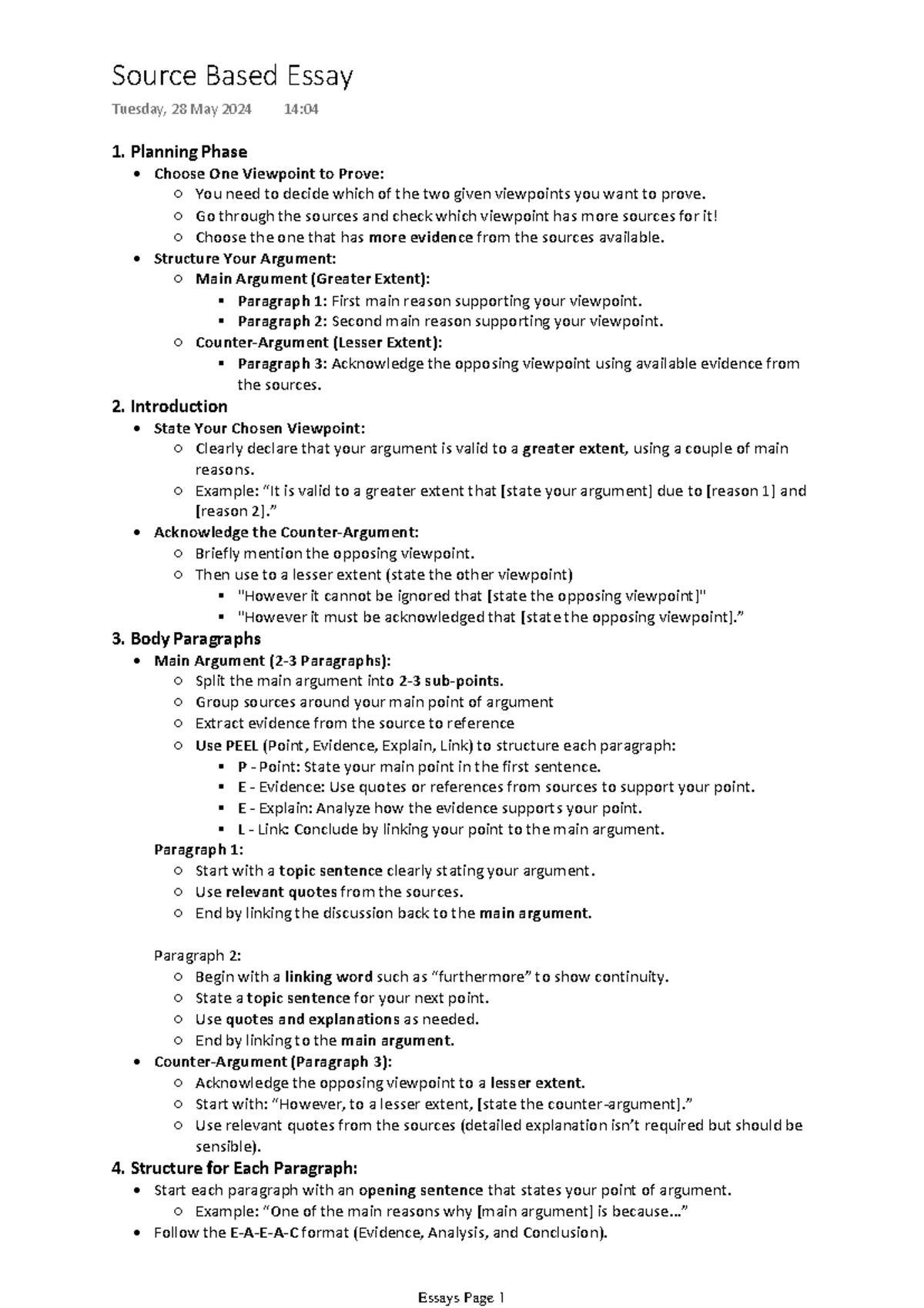 SBE Guide: Crafting a Strong Source-Based Essay - Studocu