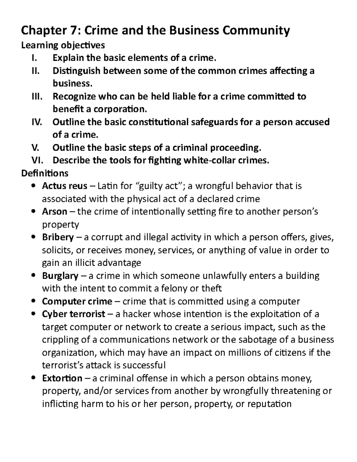 Chapter 7 Notes: Understanding Crime in the Business Community - Studocu