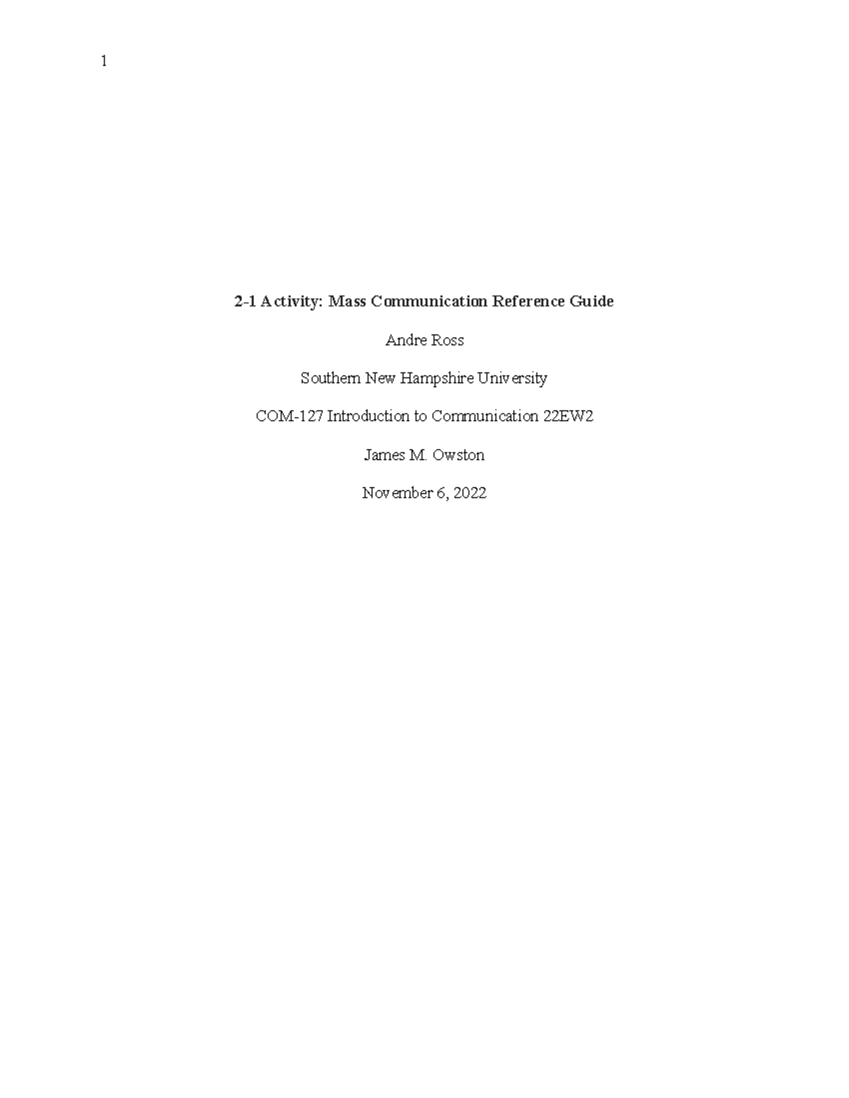 Mass Communication Assignment - 2-1 Activity: Mass Communication ...