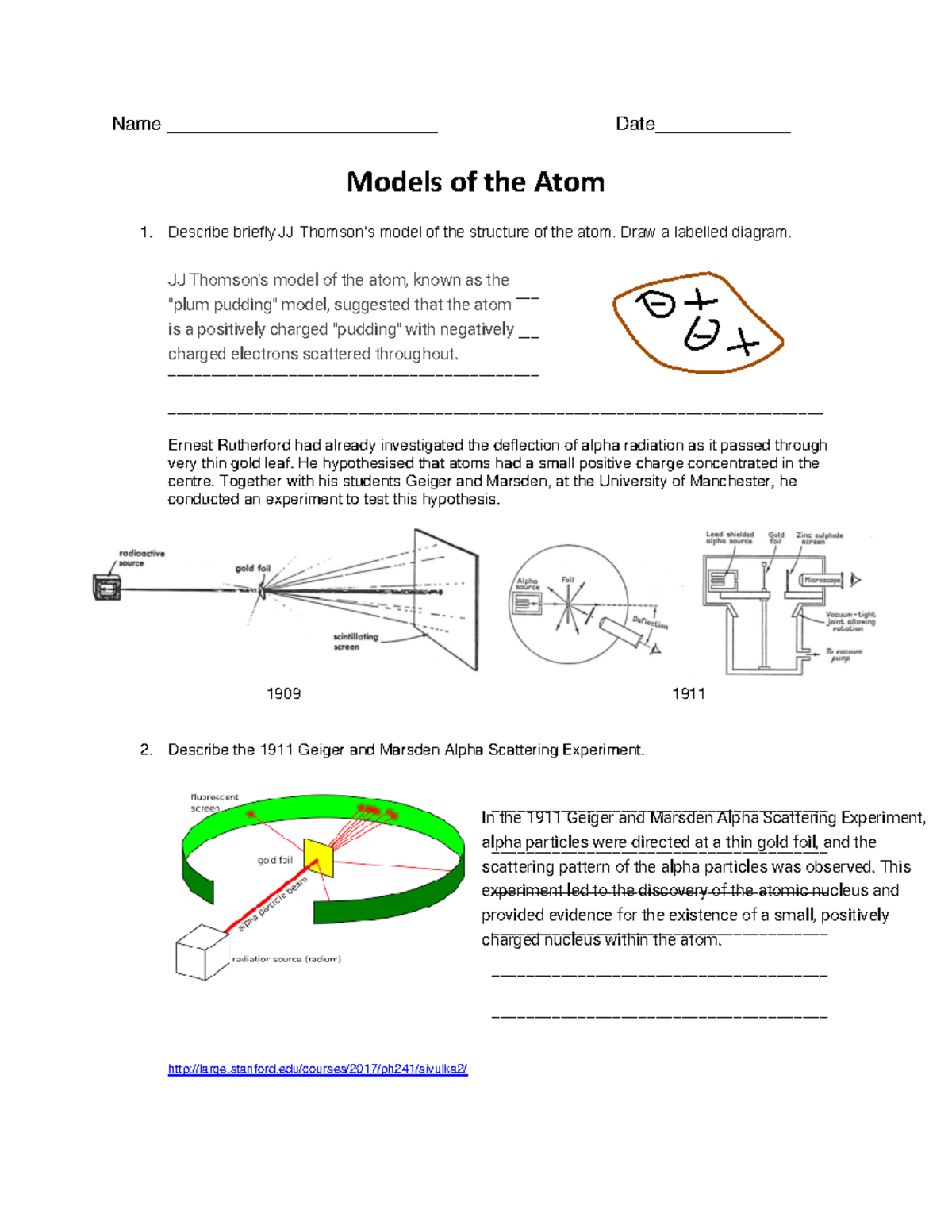Rutherford Scattering - Atom Models - PHYS 101 Study Notes - Studocu